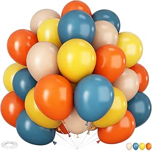 Amazon.com: HILAVO Retro Blue Yellow and Orange Balloons, 60PCS 12 Inch Slate Blue Burnt Orange ...