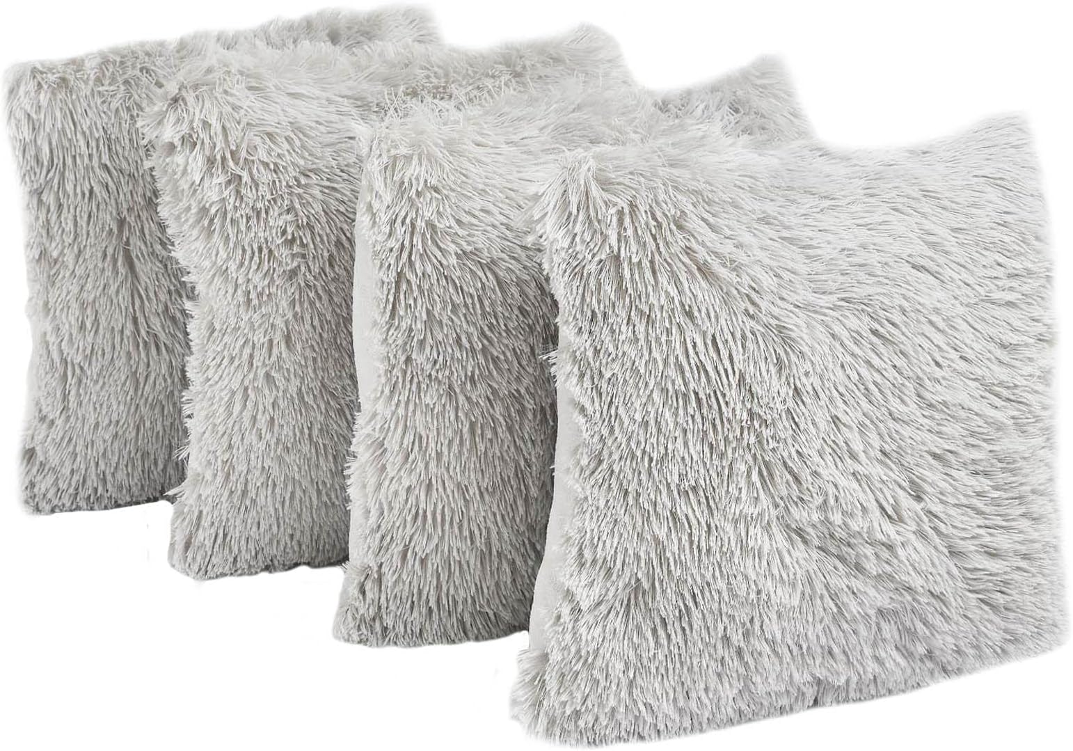 Sienna Fluffy Shaggy Pack of 4 x Square Cushion Covers 45 x 45 cm Long ...