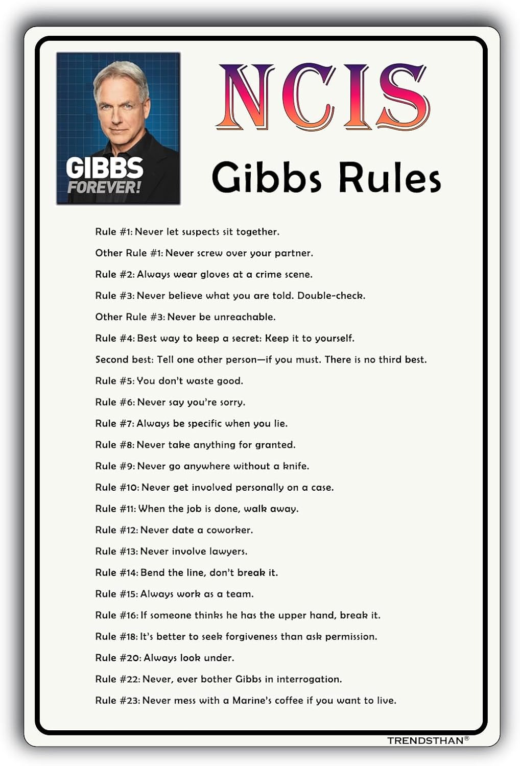 Amazon.com: Vintage Metal Signs Ncis Gibbs Rules 69 Rules Posters Retro ...