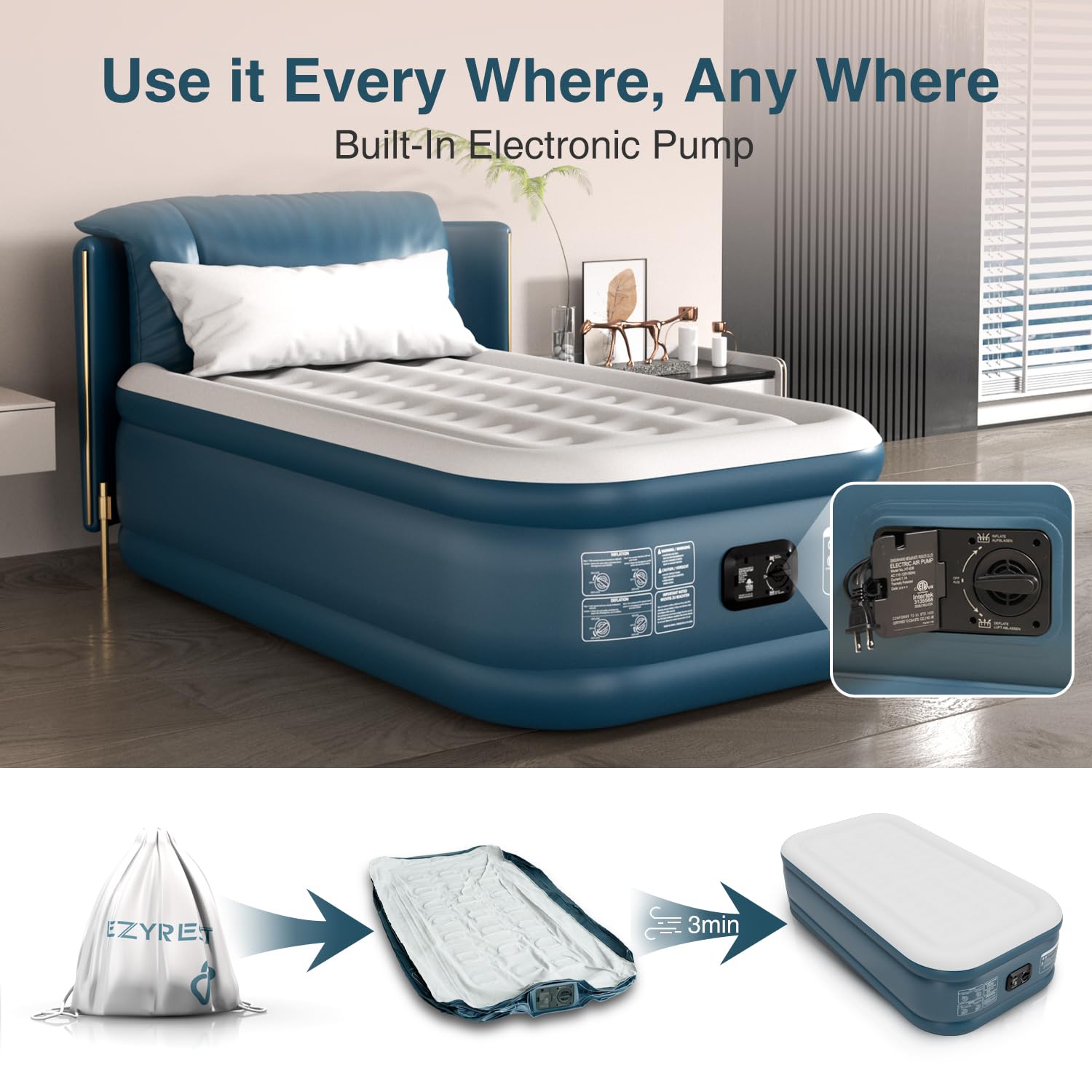 Twin Air Mattress Twin with Built in Pump 18" Double Height Inflatable ...