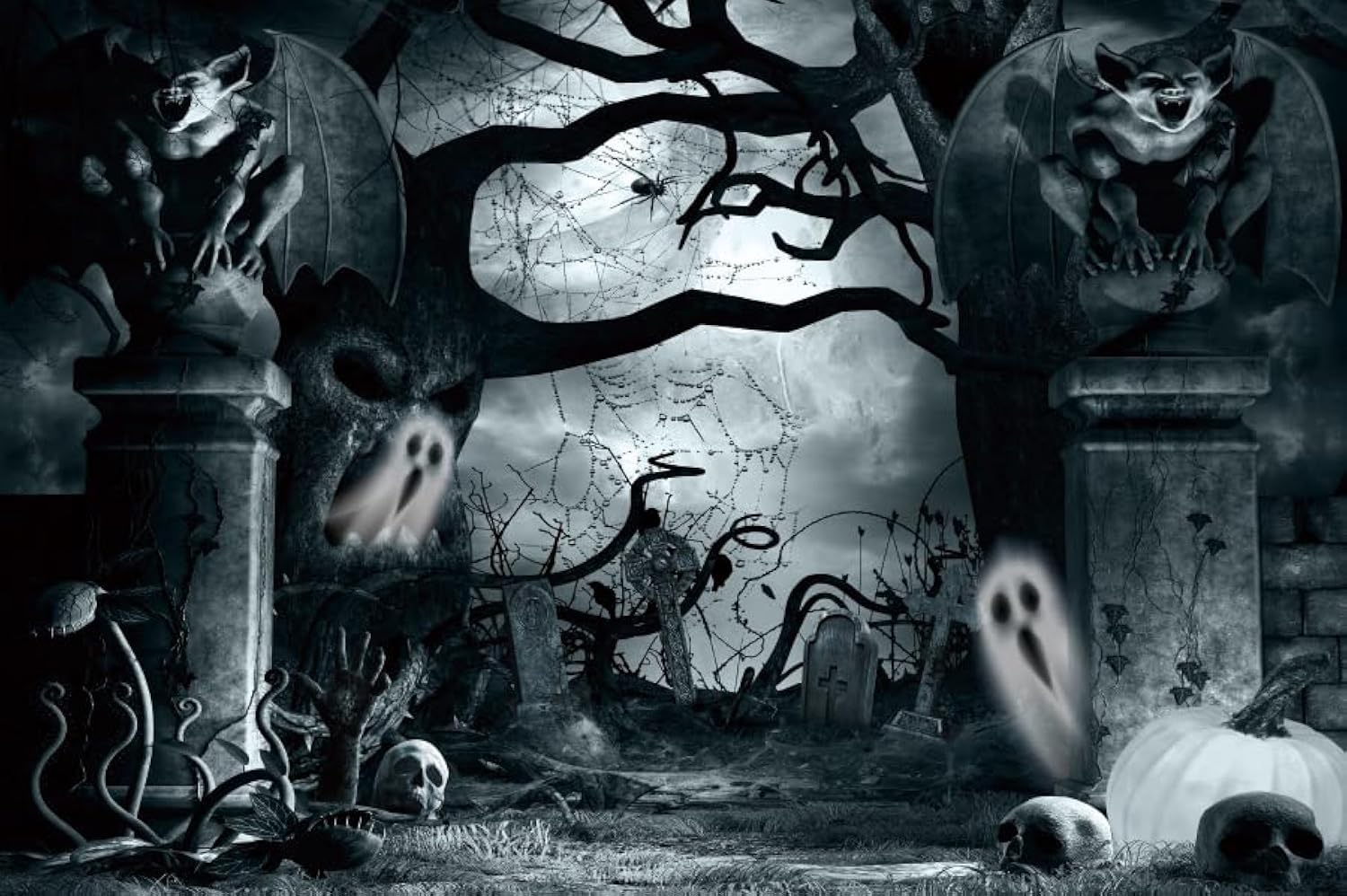 Amazon.com : Renaiss 7x5ft Vampire Graveyard Backdrop Haunted Ghost ...