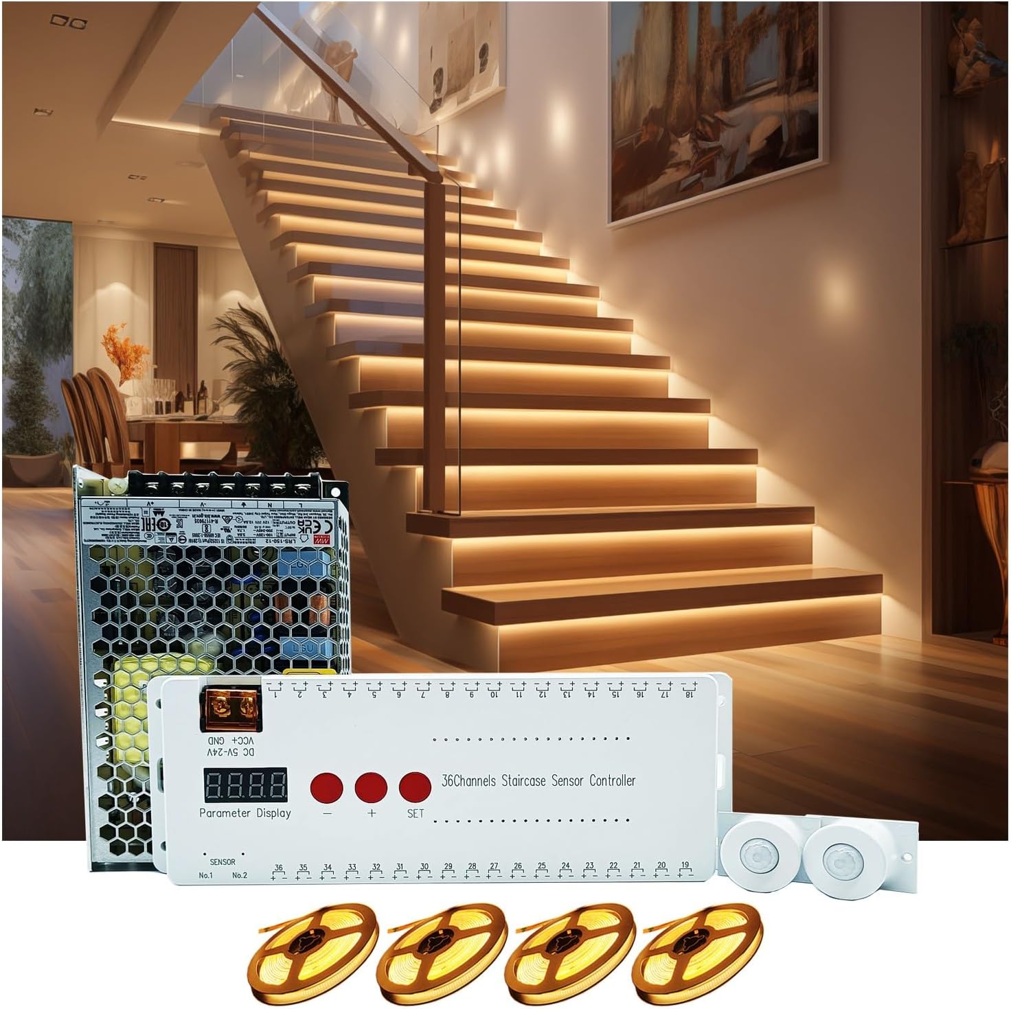 Indoor Stairs Light Motion Sensor Wired Staircase Lighting System 4000K ...