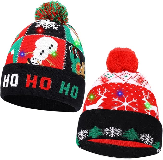 Amazon.com: 2 Pack LED Christmas Light-up Sweater Hats, Colorful ...
