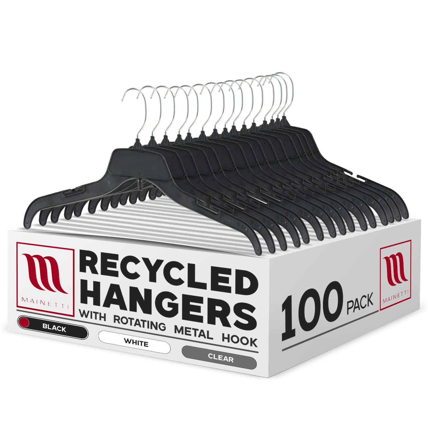 Mainetti 484 Recycled Black Plastic Hangers with Rotating Metal Hook ...