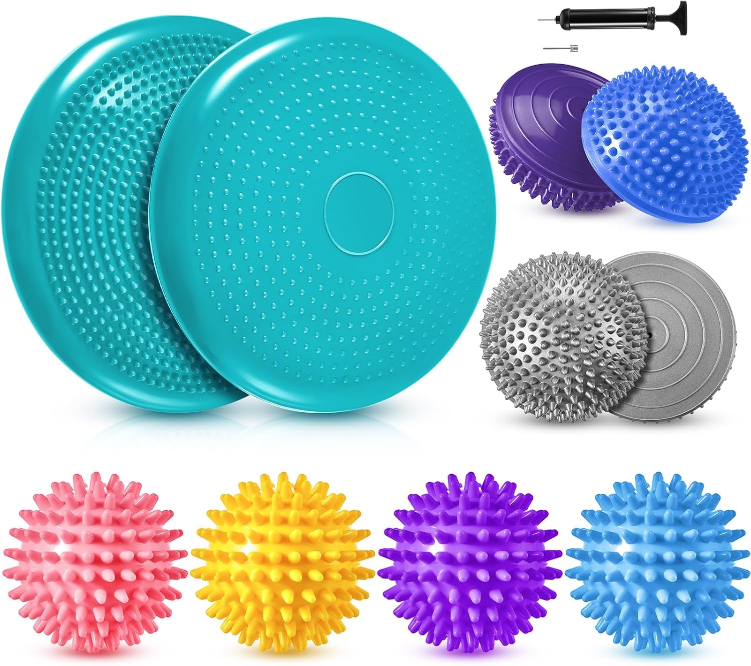 Amazon.com : Wobble Cushion Set Blue Balance Disc with 3 Balance Pods and 4 Spiky Massage Balls ...