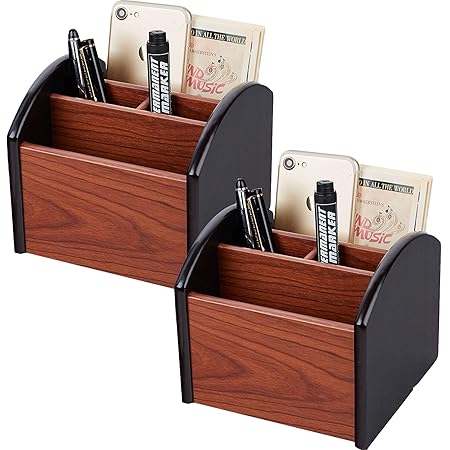 Amazon.com: Siveit Wooden Desk Organizer, 4 Compartment Revolving Wood ...