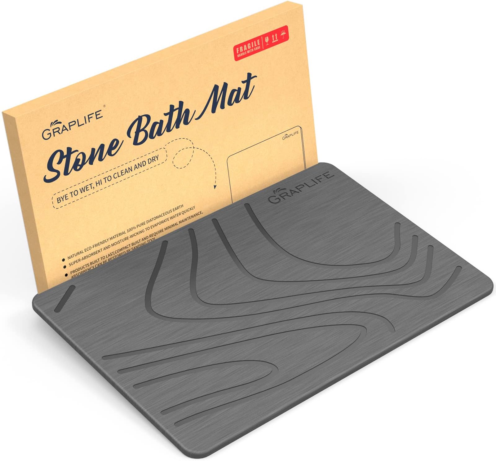 Amazon.com: Momo Stone Bath Mat 23.6" X 15.4" Linen Grey + Stone Sink ...