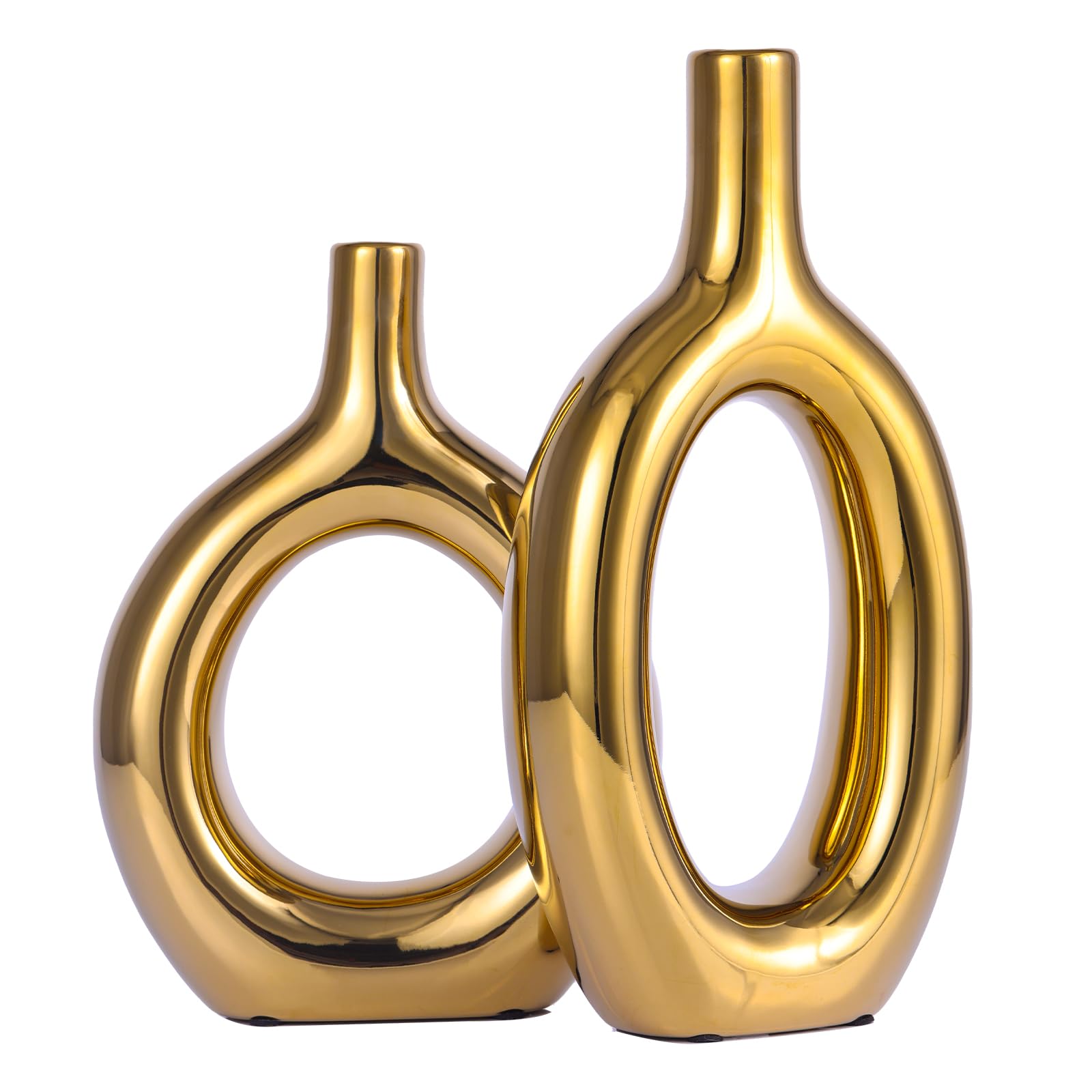 Amazon.com: Gold Ceramic Vase Set of 2 - Gold Hollow Boho Flower Vases ...