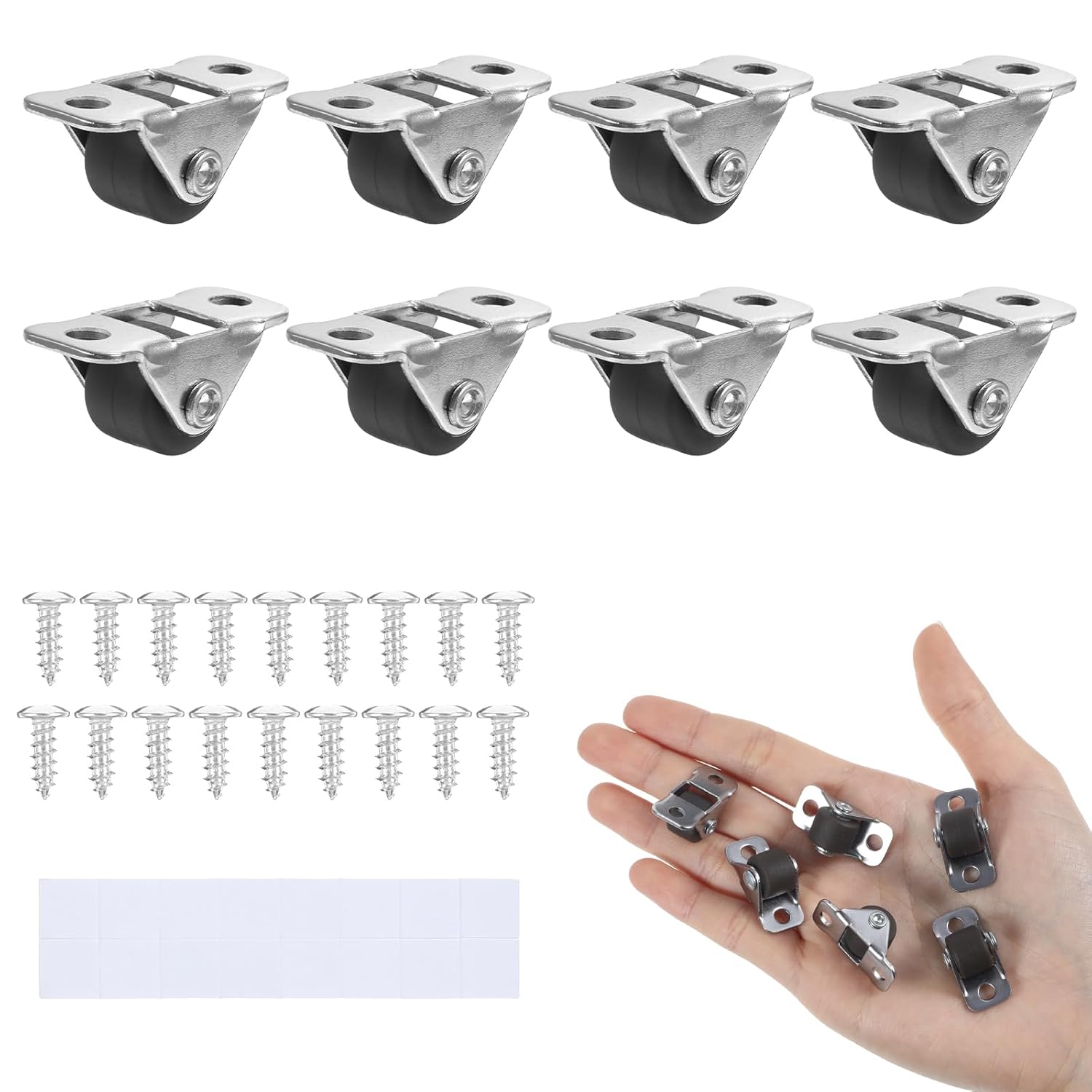 8Pcs 1/2 Inch Mini Caster Wheels, Self Adhesive/Screw Mounted Single ...