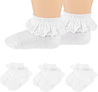 Amazon.com: 3 Pairs Baby Girl Lace Socks 6-12M Newborn Ruffle Socks ...