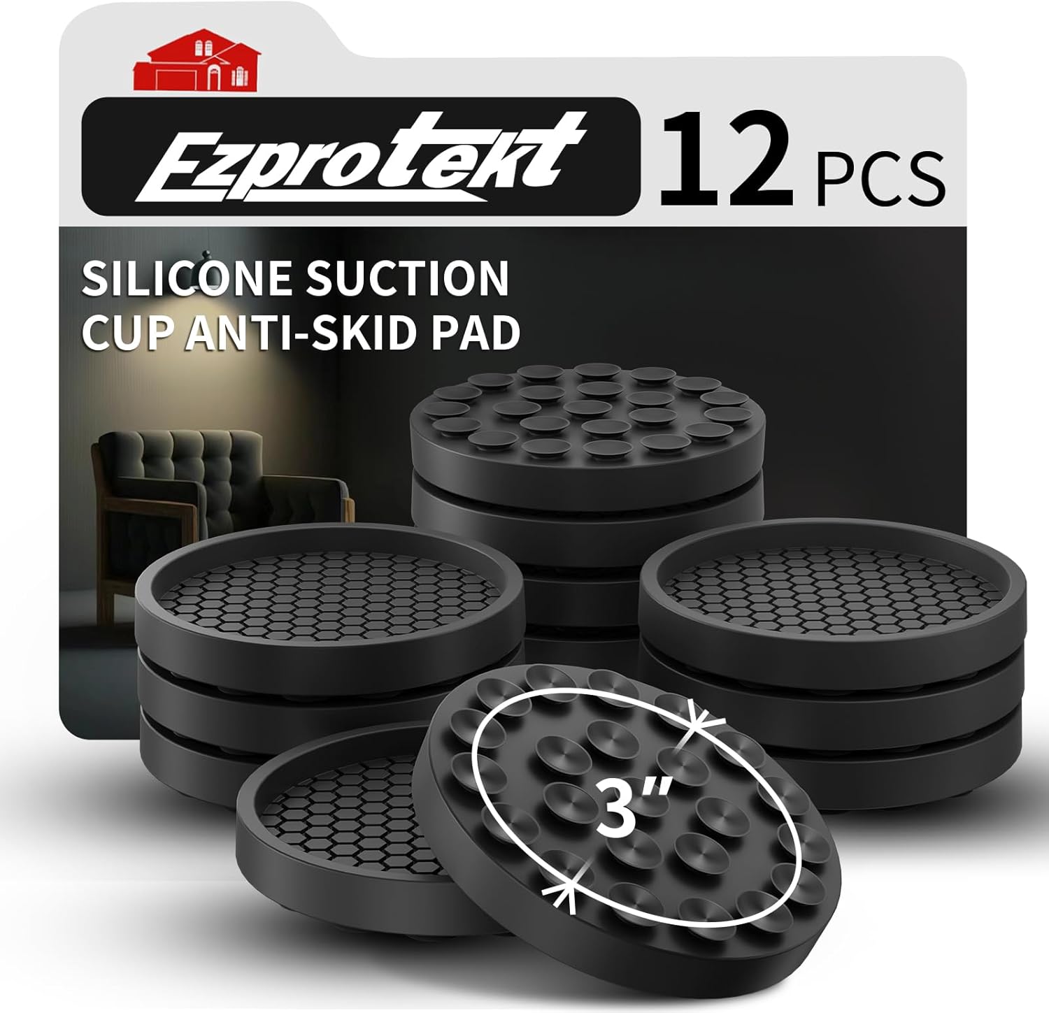 Amazon.com: 3 Inch Non Slip Furniture Coasters, 12 PCS Round Rubber ...