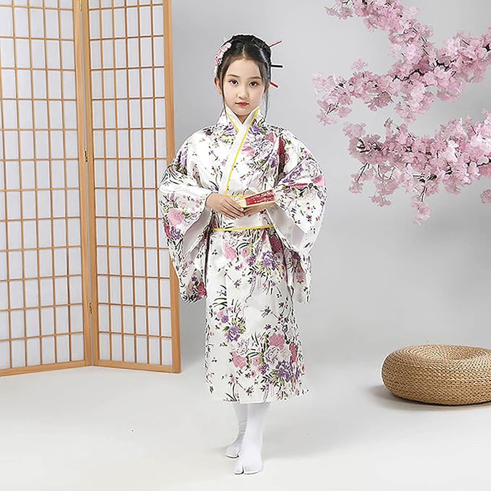 Snapklik.com : Girls Sakura Silk Satin Kimono Dress Gown Cherry Blossom ...