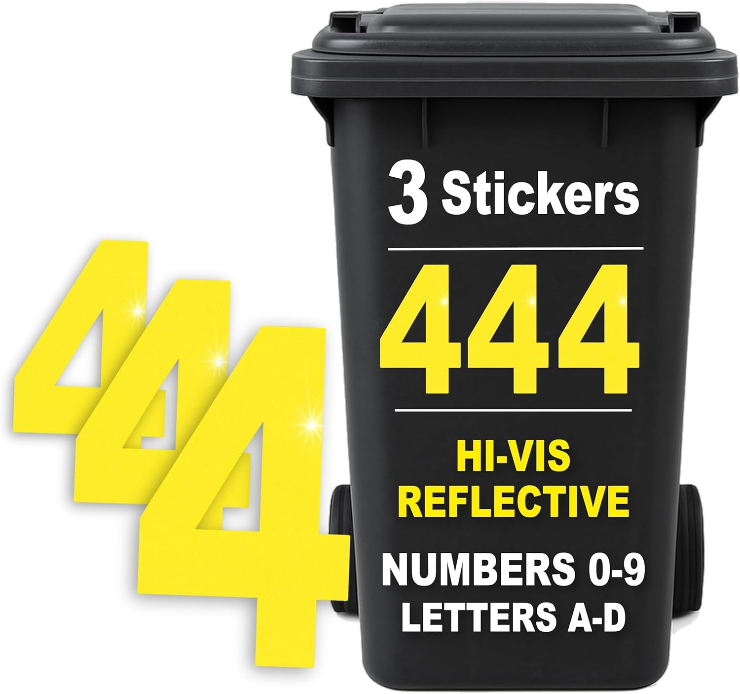 Rubigo 3PK Hi Vis Bin Numbers for Wheelie Bins – 0-9, Letters A-D, 17cm ...