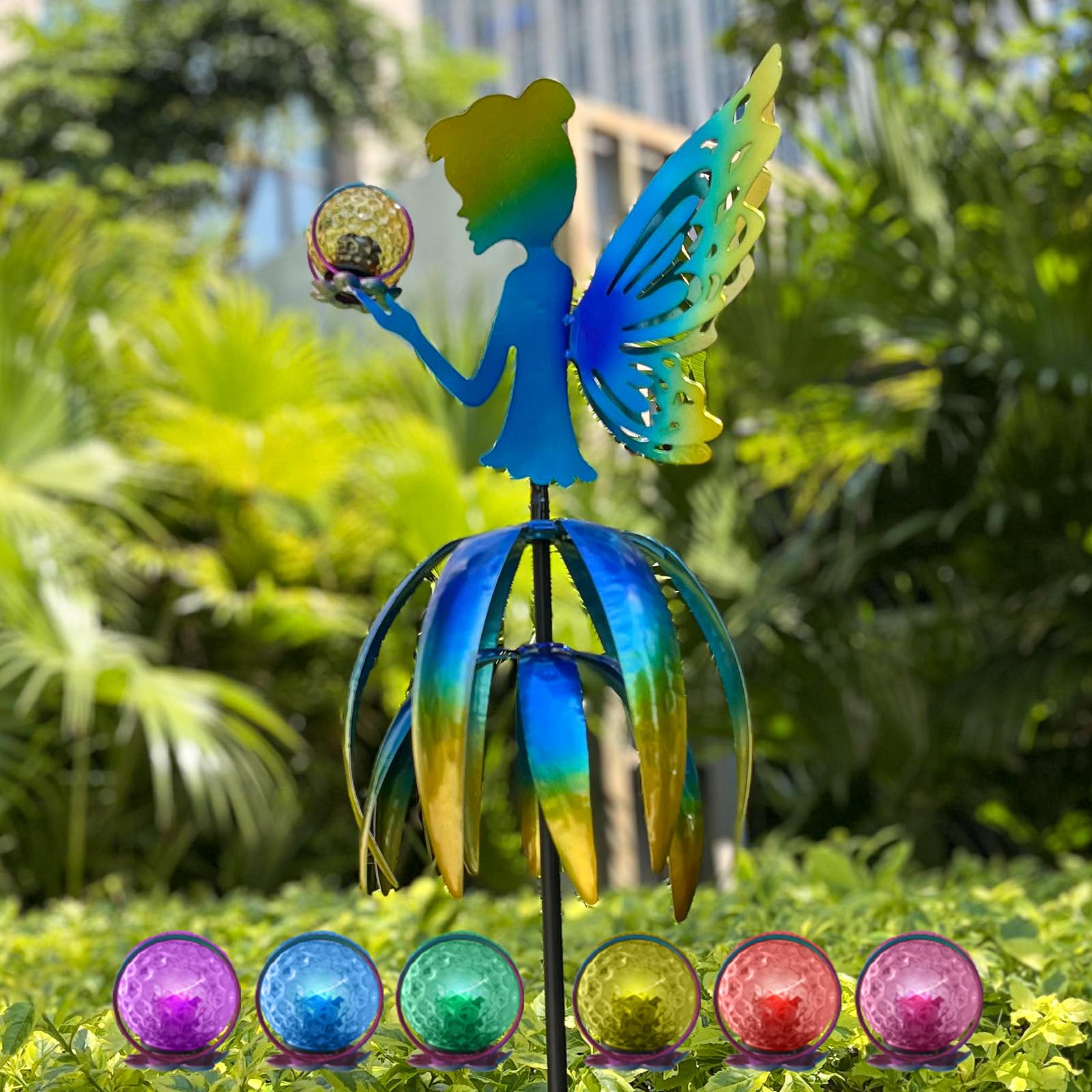 Amazon.com: 55'' Large Outdoor Metal Wind Spinners, Fairy Multi-Color ...