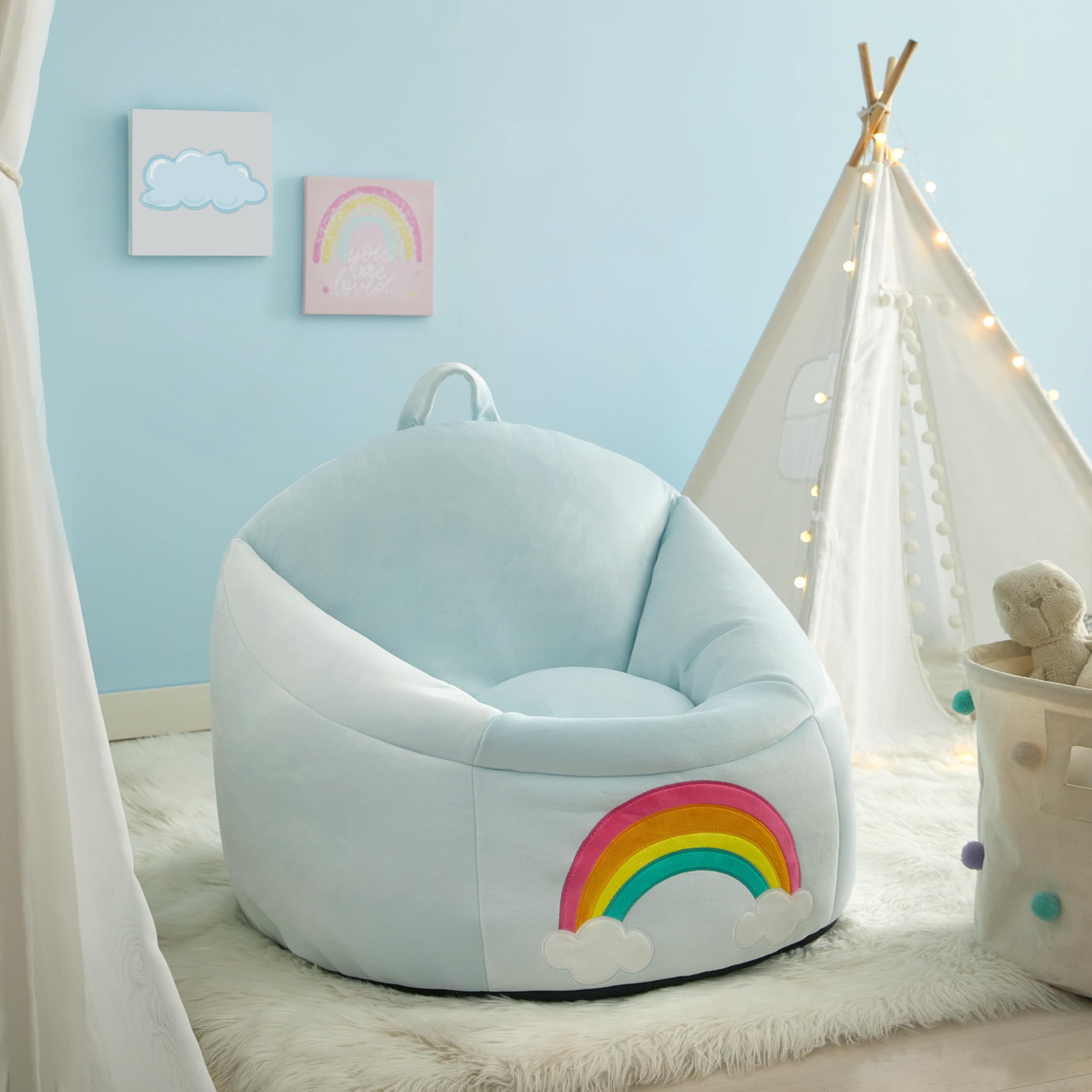 Heritage Kids Micromink Squishy Bean Bag Chair for Kids Ages 3+, Rainbow