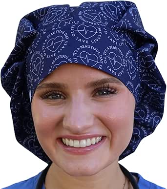 Amazon.com: KimKaps Bouffant Style Surgical Nurse Scrub Hat - Cute Save Lives Themed Scrub A ...