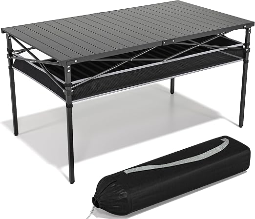 RELAX FIELD Folding Camping Table with Storage and Aluminum Roll-up Top ...