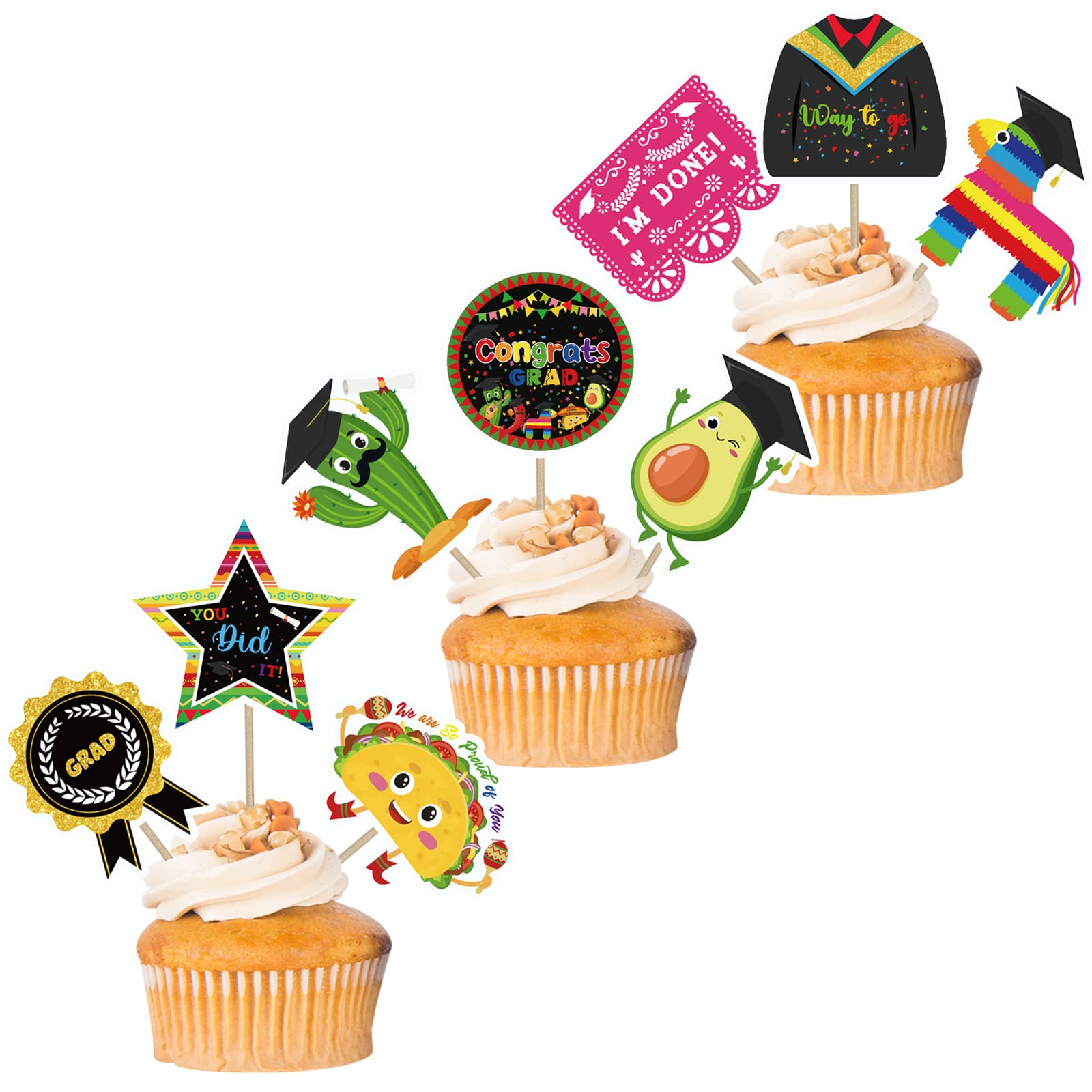 Amazon.com: Mulukaya 27Pcs Mexican Graduation Cupcake Toppers Taco Bout ...