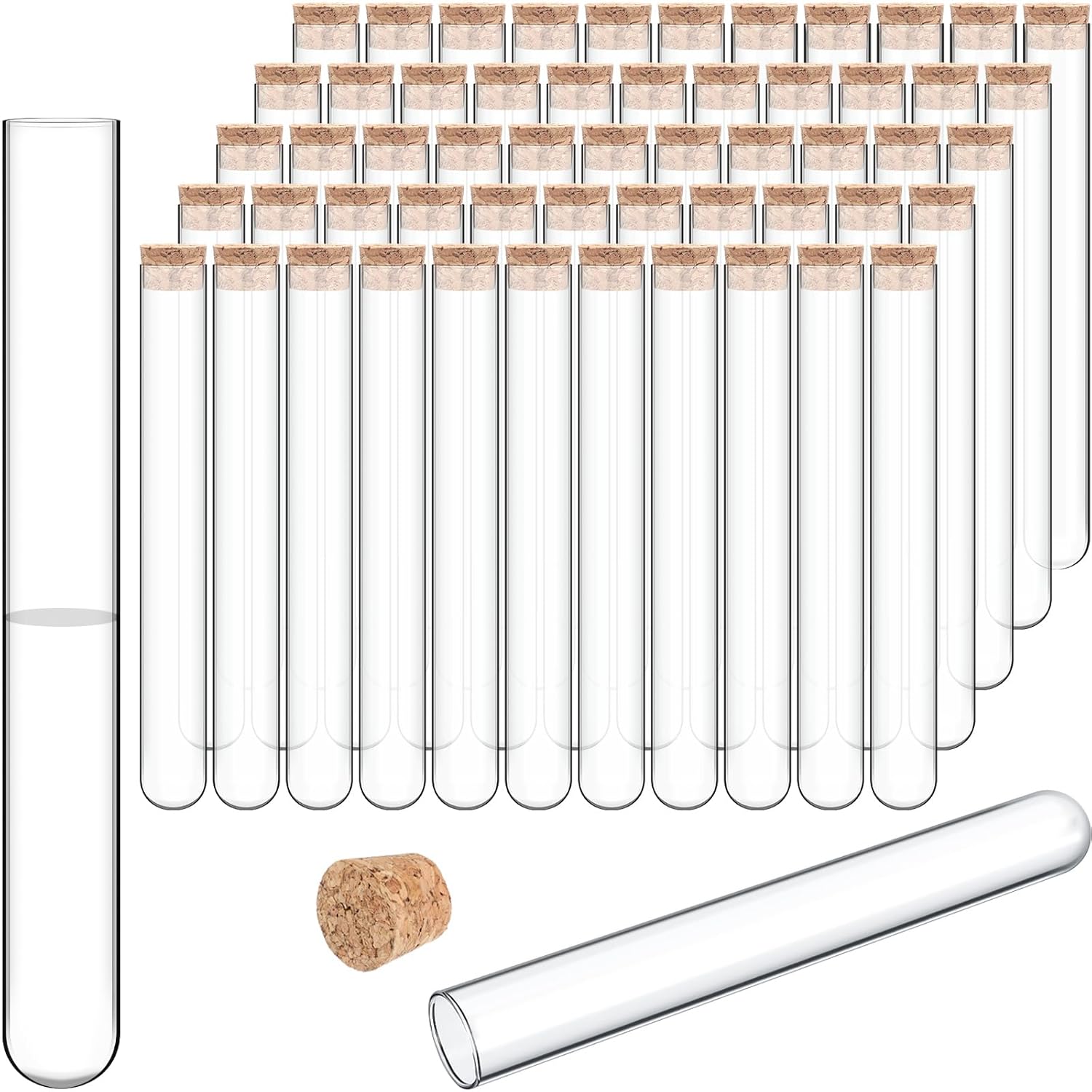 Kanayu 100 Pcs 50 ml Glass Test Tubes with Cork Stoppers Bulk Clear ...