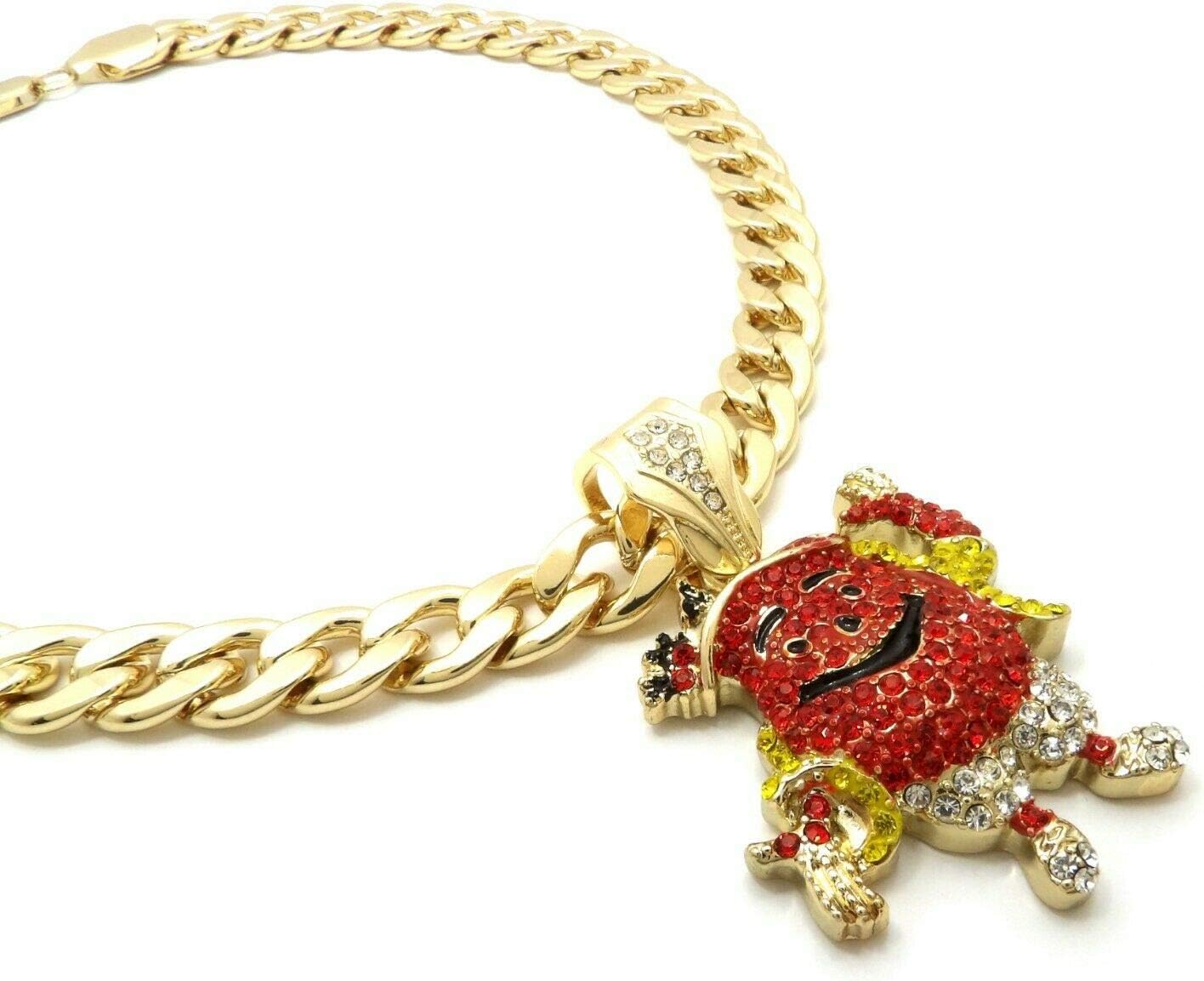 BLINGFACTORY Hip Hop Iced KOOL AID MAN Pendant & 11mm 20" Cuban Choker ...