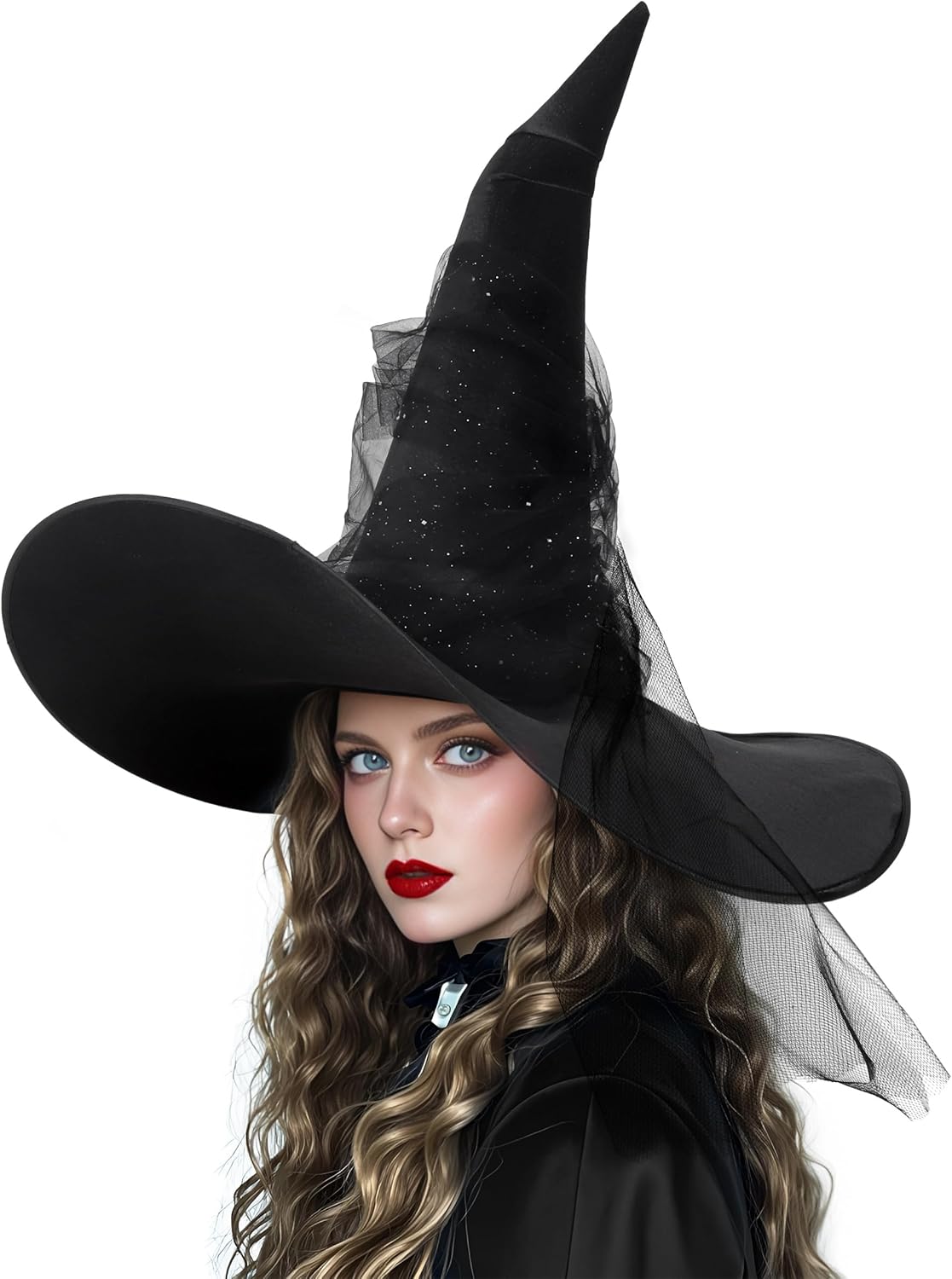 Amazon.com: JEGERMIG Women's Black Ruched Witch Hat Oversized Witches ...