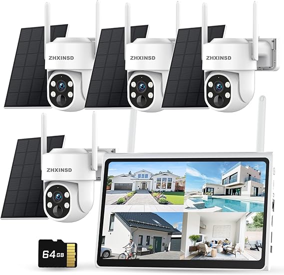 Amazon.com : ZHXINSD 2.5K Outdoor Solar Wireless Security Camera System ...