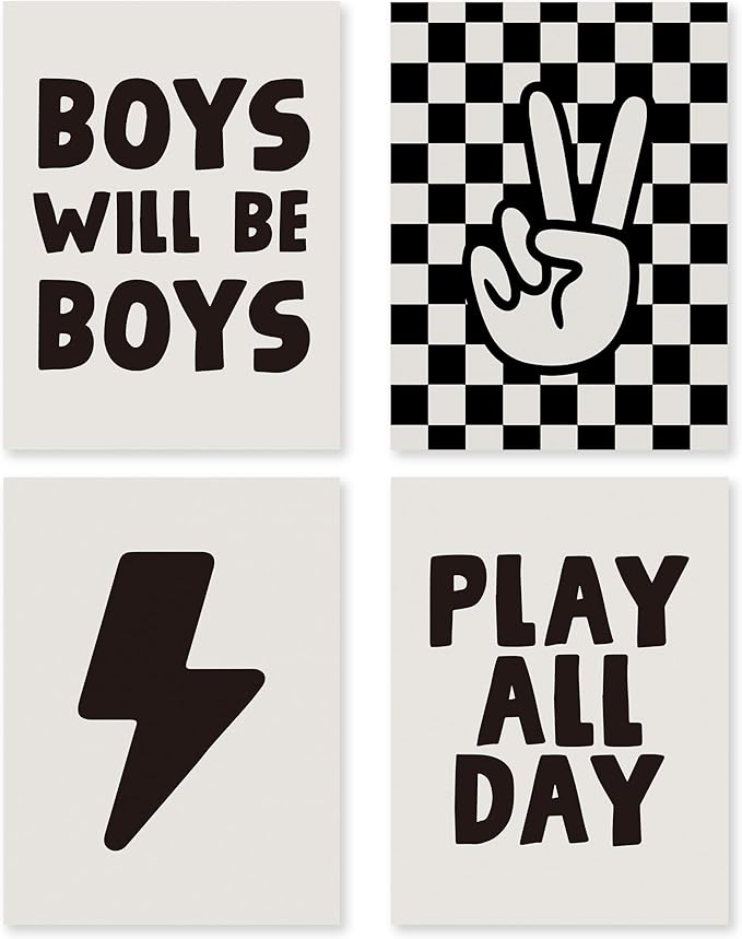 Amazon.com: HRQKO Boys Room Wall Art Poster Prints Set of 4, Kids ...