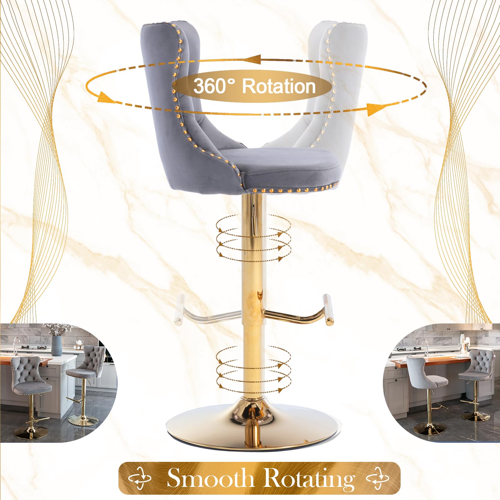 Snapklik.com : Bar Stool Set Of 2,Velvet Counter Height Barstools ...