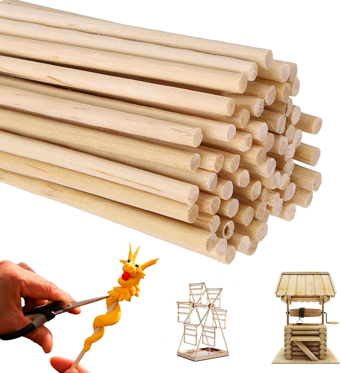 200 PCS Wooden Sticks for Craft, Unfinished Natural Dowel Rods Round ...