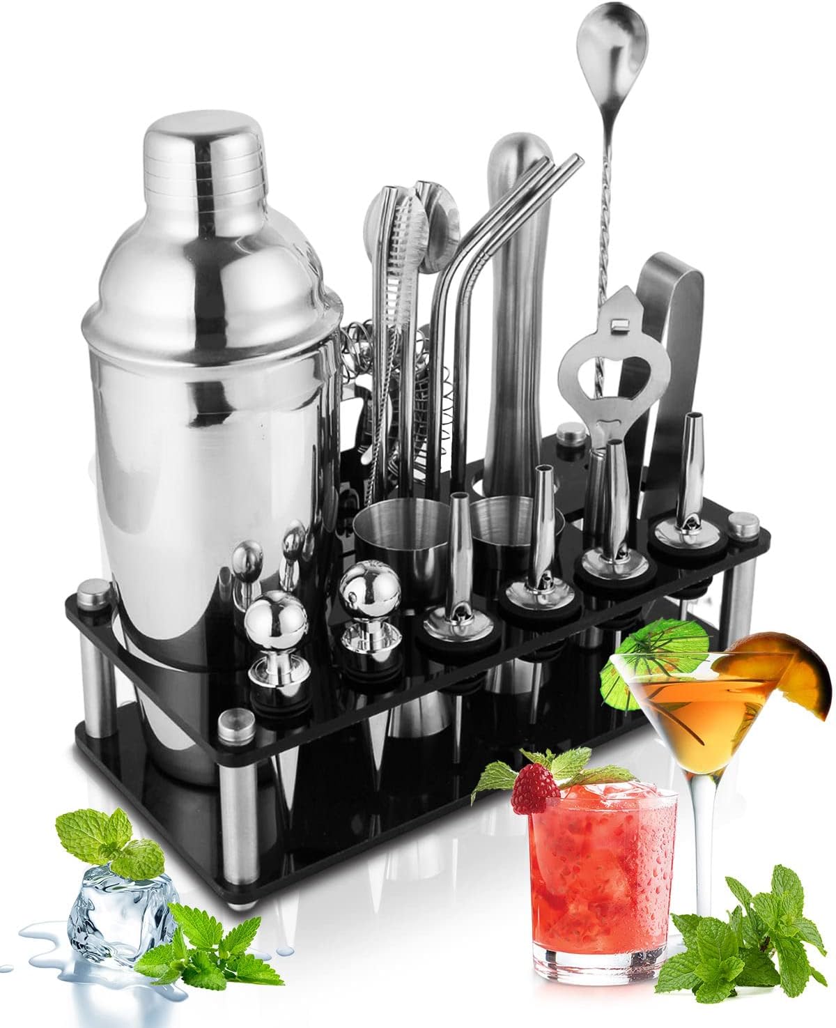KINGROW Mixology Cocktail Shaker Set - Complete 29-Piece Bartender Kit ...