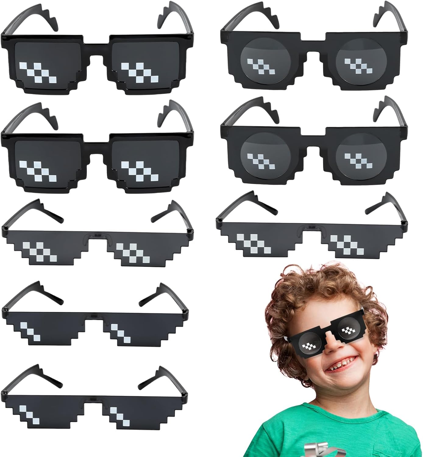 Pixel Glasses, Pack of 8 Pixel Mosaic Glasses, Party Glasses, Cool ...