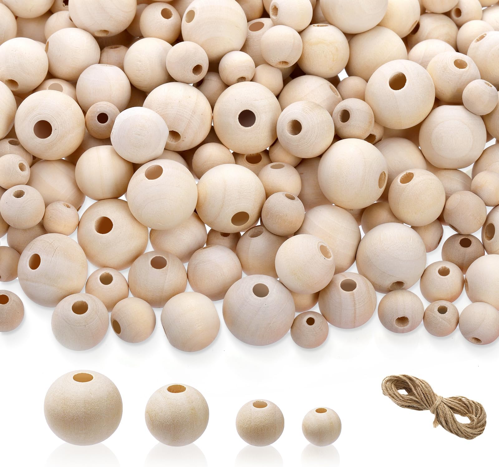 Amazon.com: pojah 950pcs Wooden Beads for Crafts 7 Sizes Unfinished ...