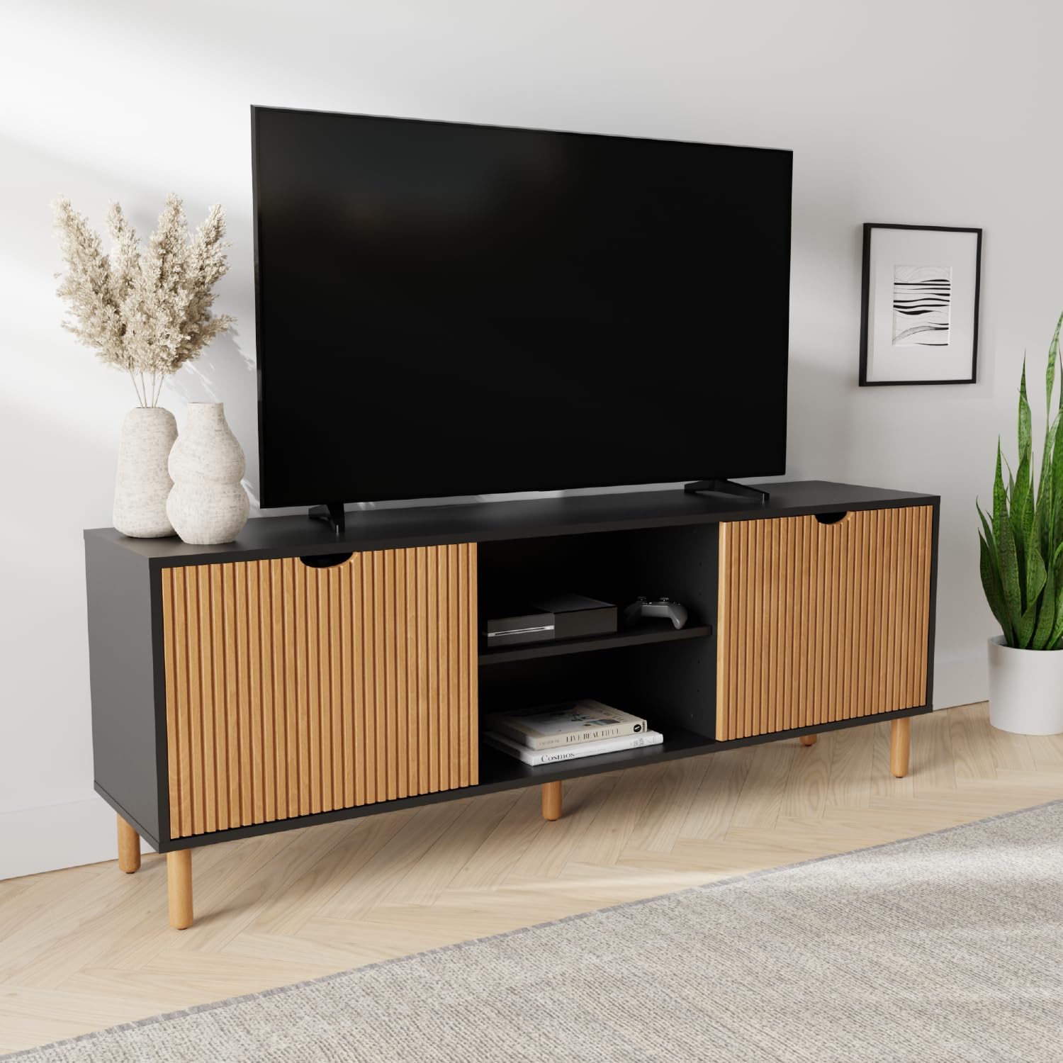 Amazon.com: Low Profile Fluted TV Stand - Mid Century Media Console ...