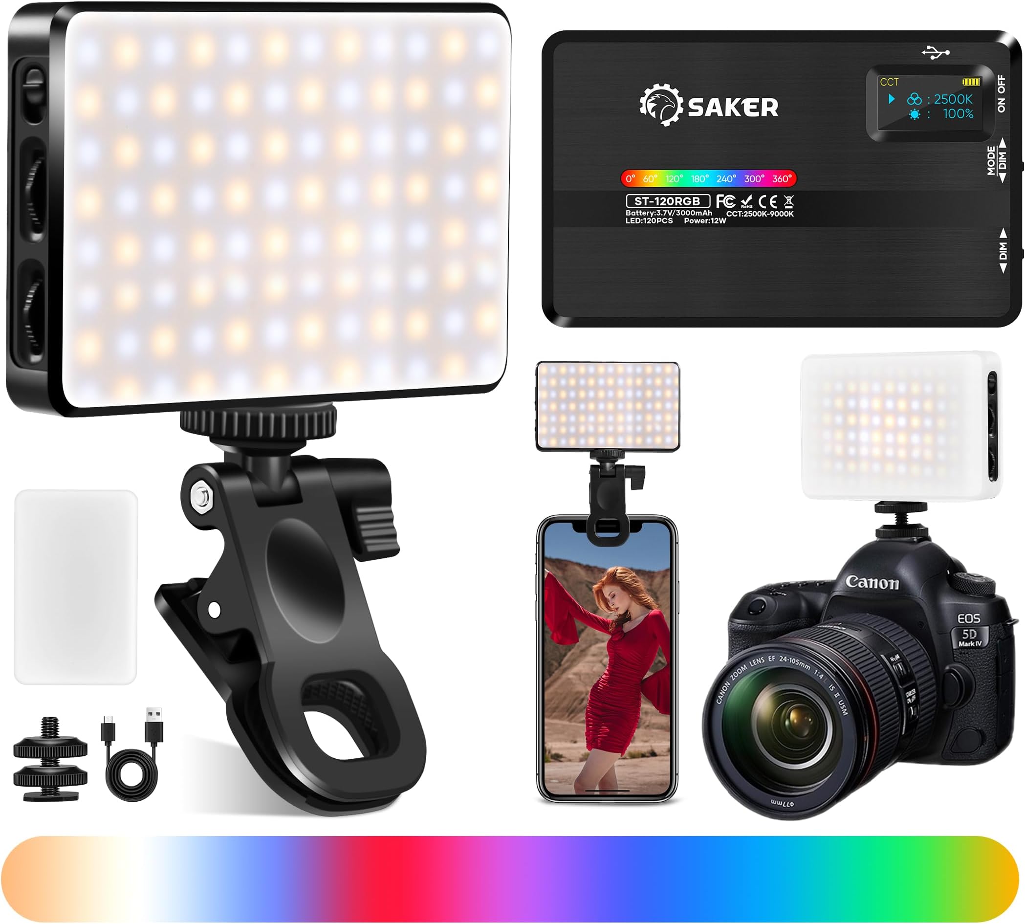 Amazon.com: SAKER Selfie Light|120RGB|2500K-9000K|120Pcs High ...