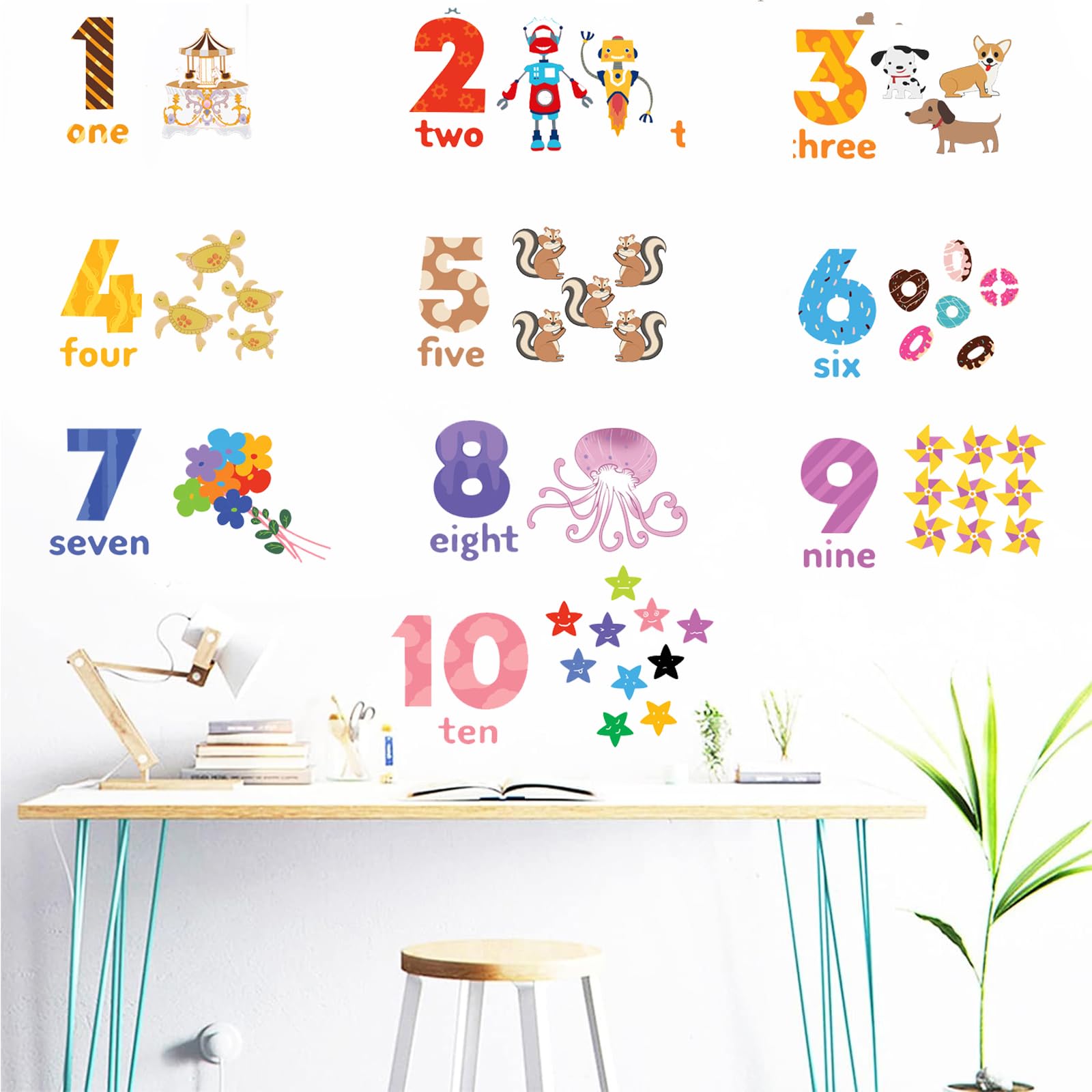 Amazon.com: OCXEQJX Cartoon Animal Number Wall Decals Peel and Stick ...