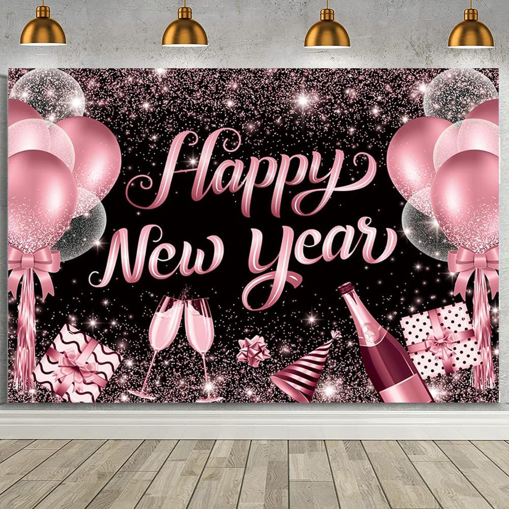Amazon.com : MEHOFOND 10x7ft Happy New Year Backdrop Rose Gold 2025 New ...