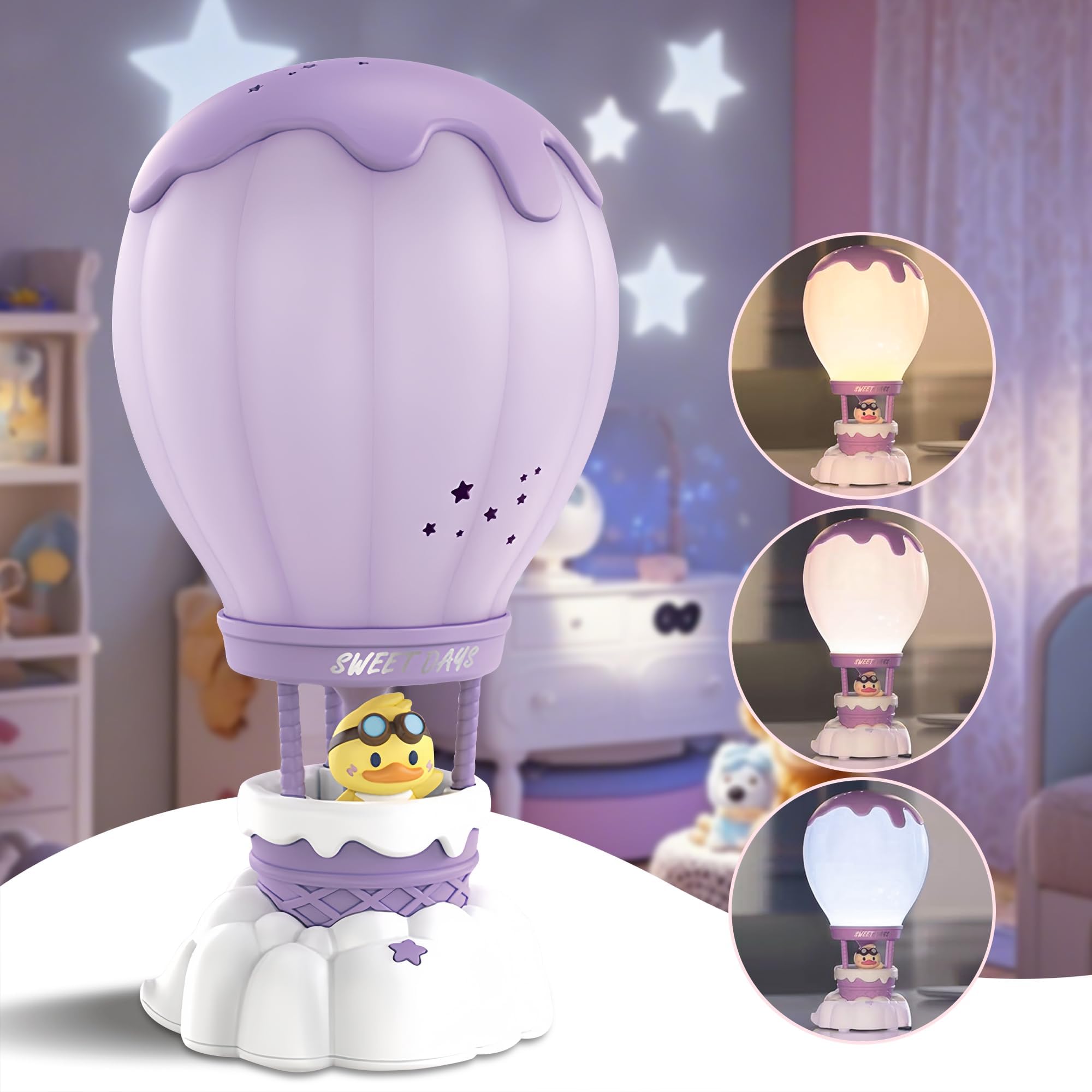 Night Light for Kids,LED Bedside Lamp with 3 Color & Star Projector ...