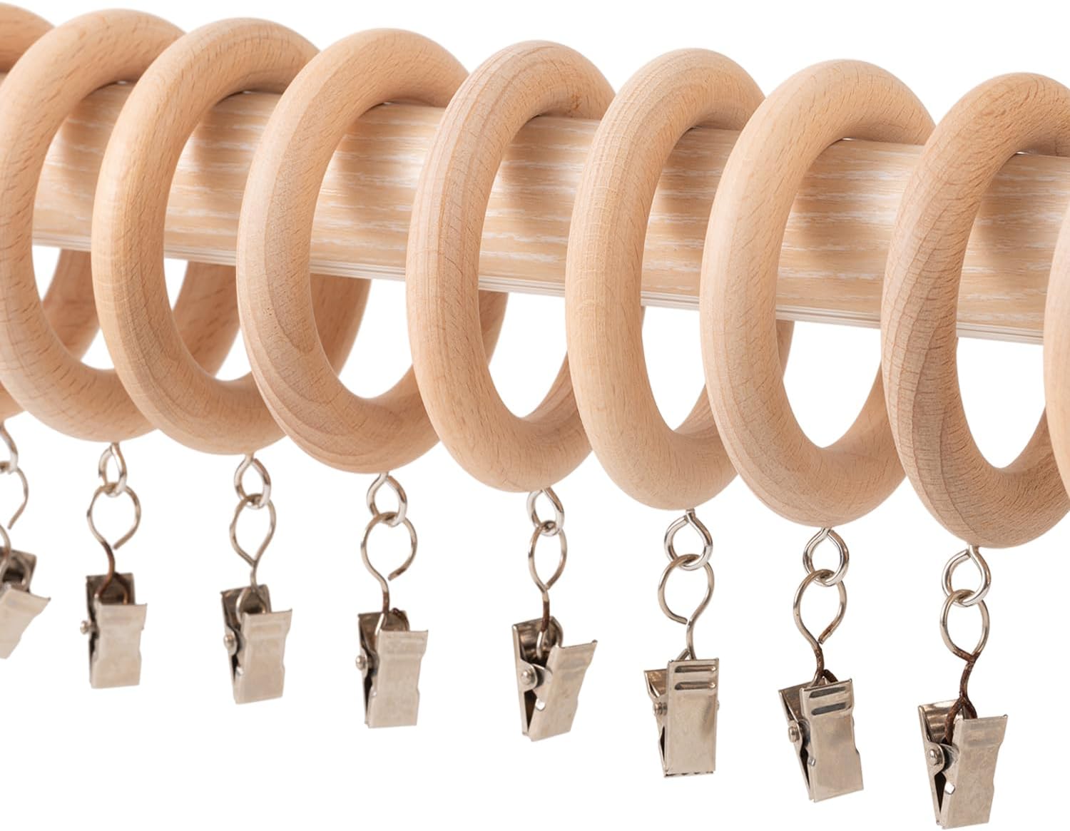 Amazon.com: Wood Curtain Rings with Clips,Farmhouse Drapery Clips ...