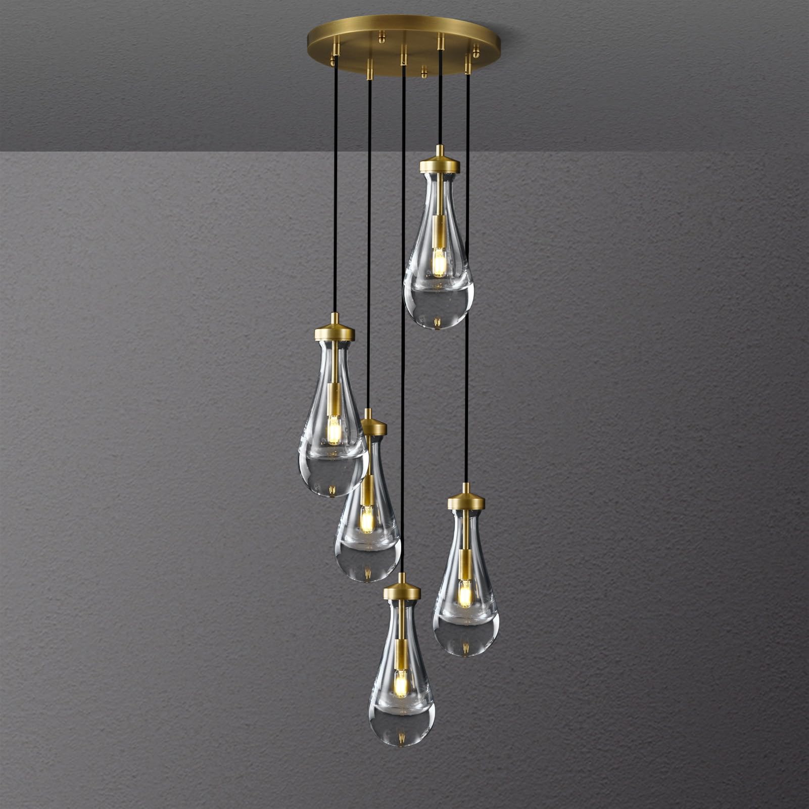 Joyunleo Raindrop 5 Light Cluster Pendant Light, Brass High Ceiling ...