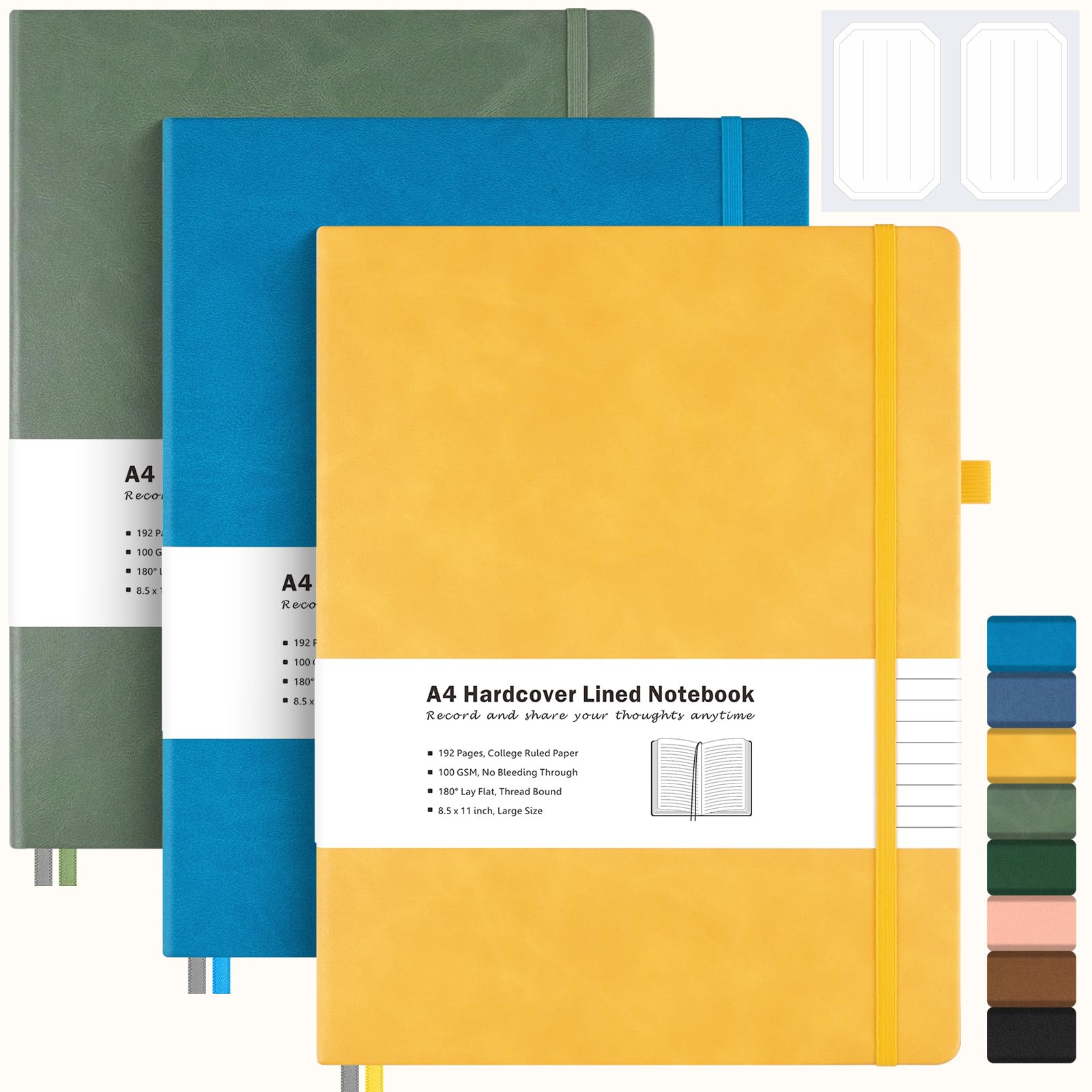 Amazon.com : 3 Pack College Ruled Notebook, A4 Hardcover Leather ...