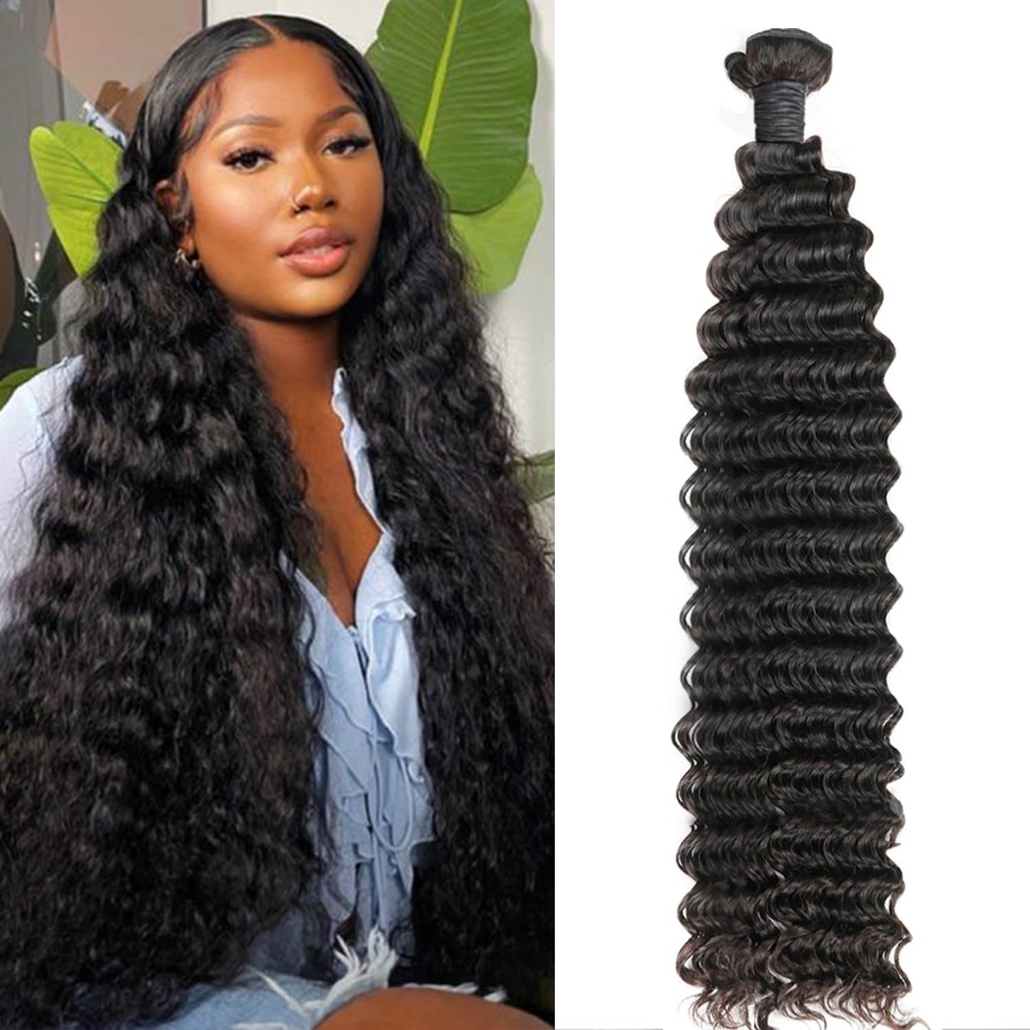 Amazon.com : Deep Wave Bundles Human Hair Weave single Bundles Deep ...