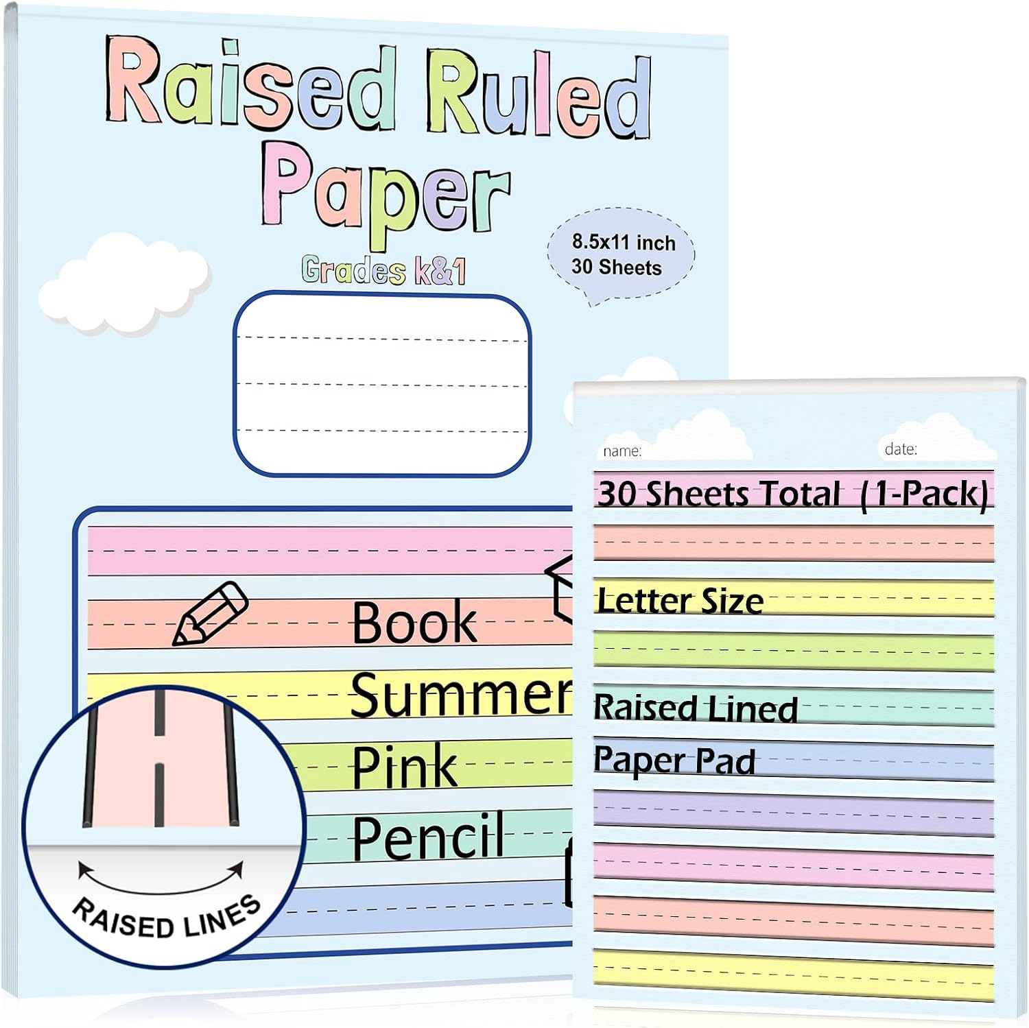 Amazon.com : 1 Pack 8.5"×11" Raised Lined Writing Paper Pad for ...