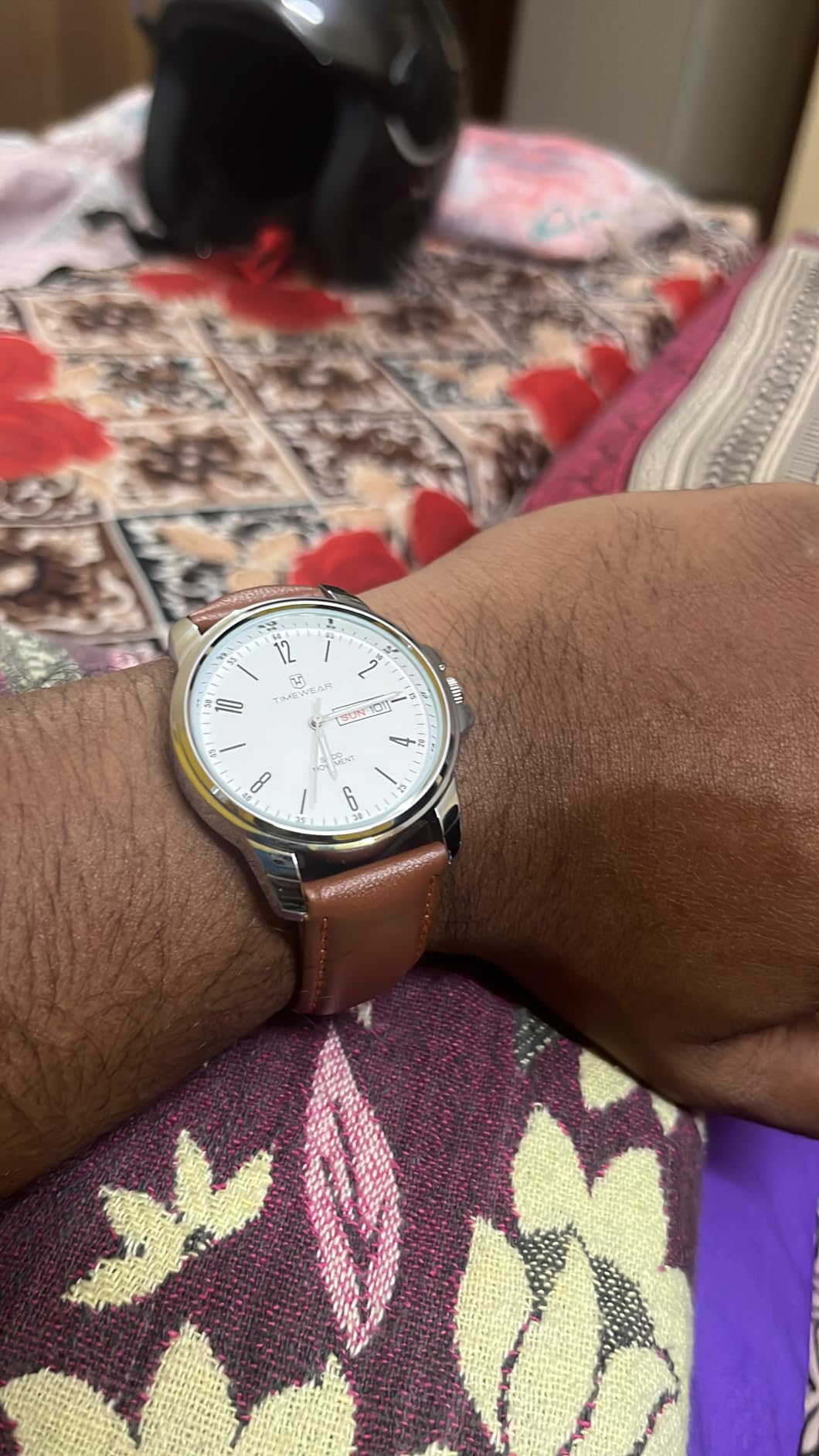 TIMEWEAR Analog New Track White Dial Day Date Functioning Brown Leather ...