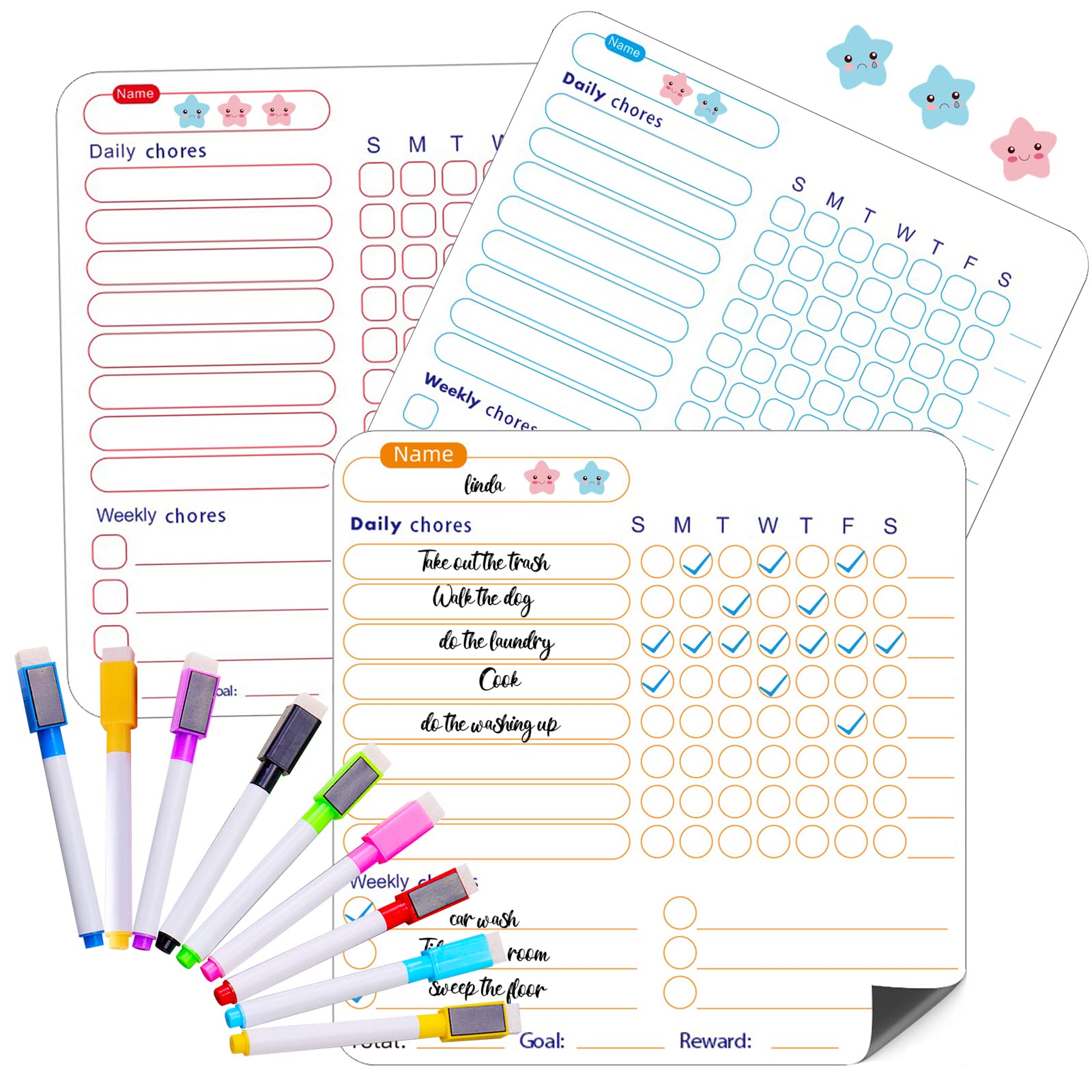 Buy Chore Chart 3pcs Magnetic Dry Erase Responsibility Chart for Kids ...