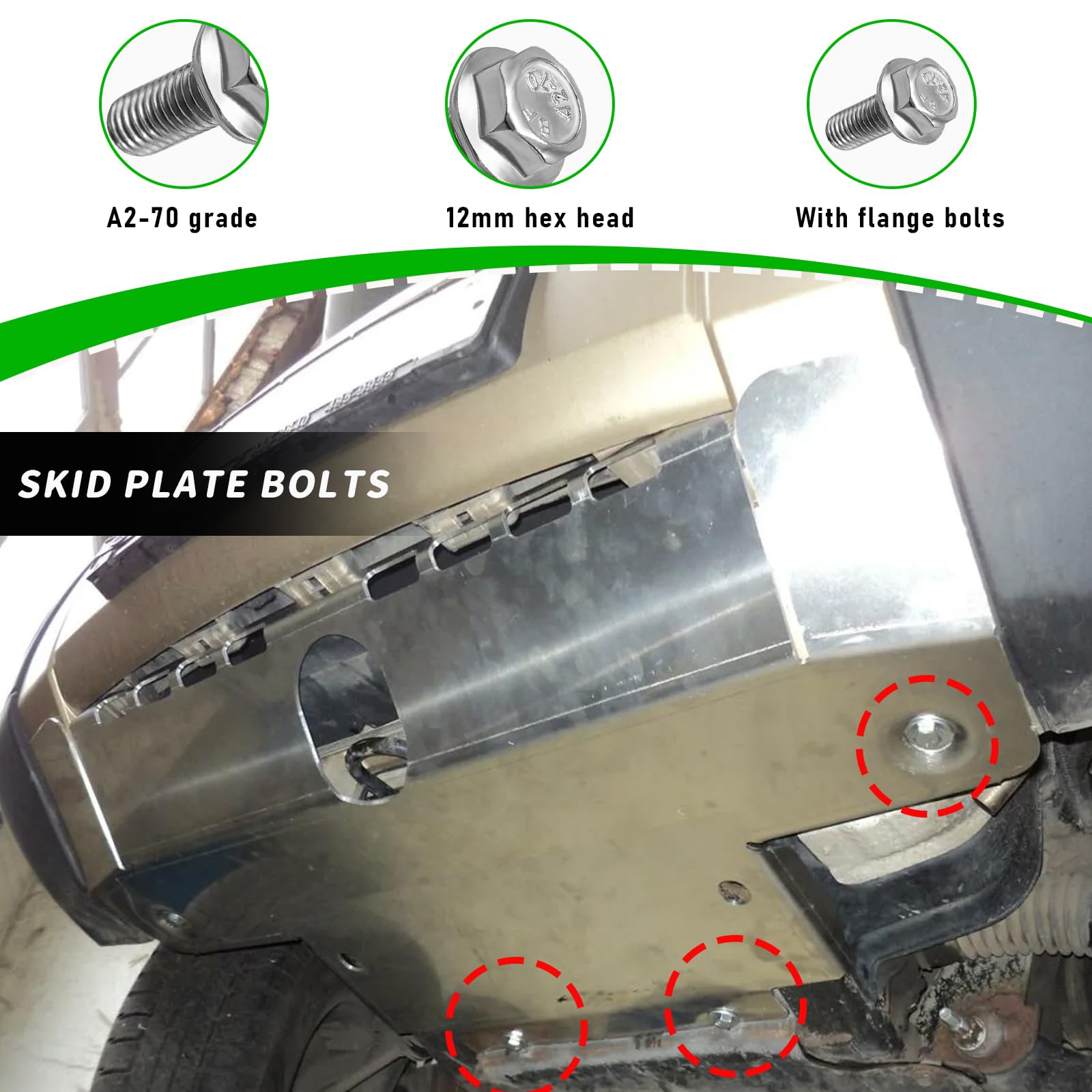 Snapklik.com : 8 PCS Skid Plate Bolts, Stainless Steel 12mm Hex Head ...