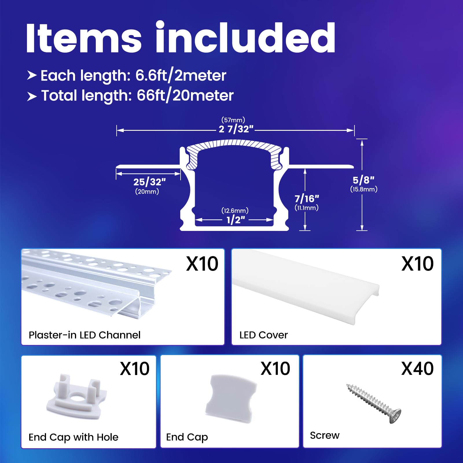 Snapklik.com : Muzata 10Pack 6.6ft Plaster In Trimless LED Channel System