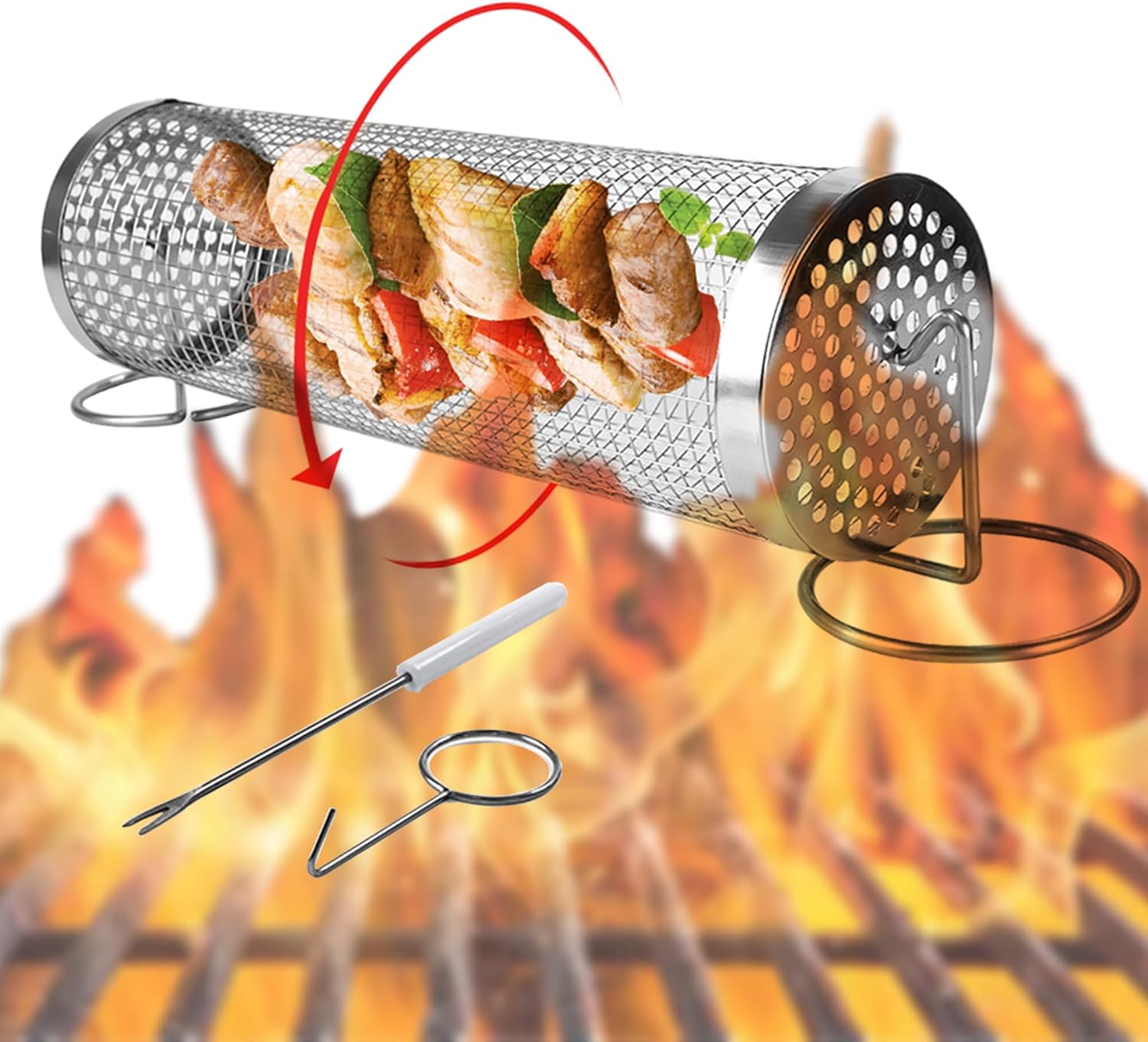 Amazon.com: Hosawtek grill basket Rotating stainless steel grill mesh ...