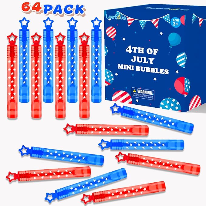 Amazon.com: Patriotic Mini Bubbles Wands Toys Bulk 64 Pack - Party ...