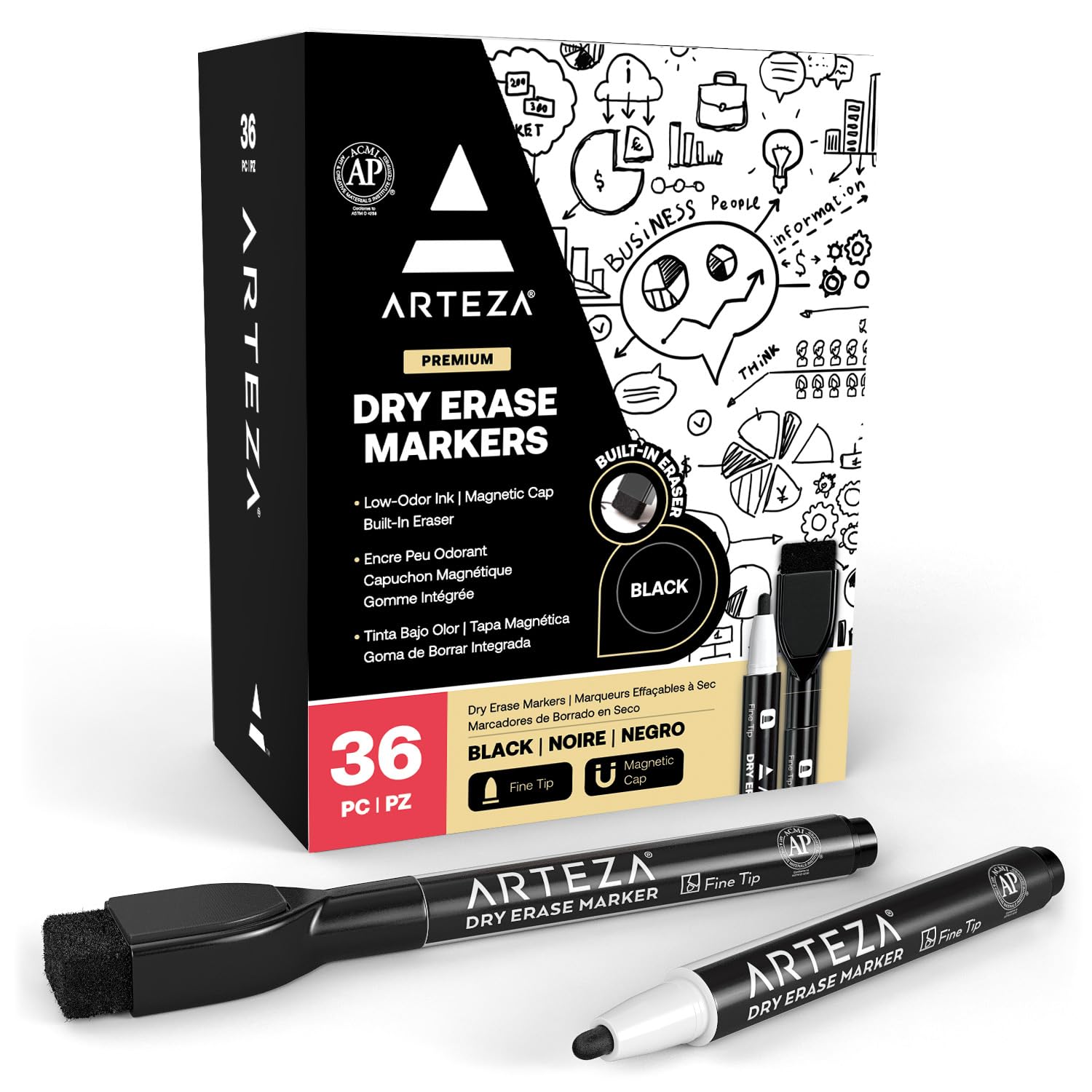 Amazon.com: ARTEZA Black Dry Erase Markers with Erasers, Pack of 36 ...