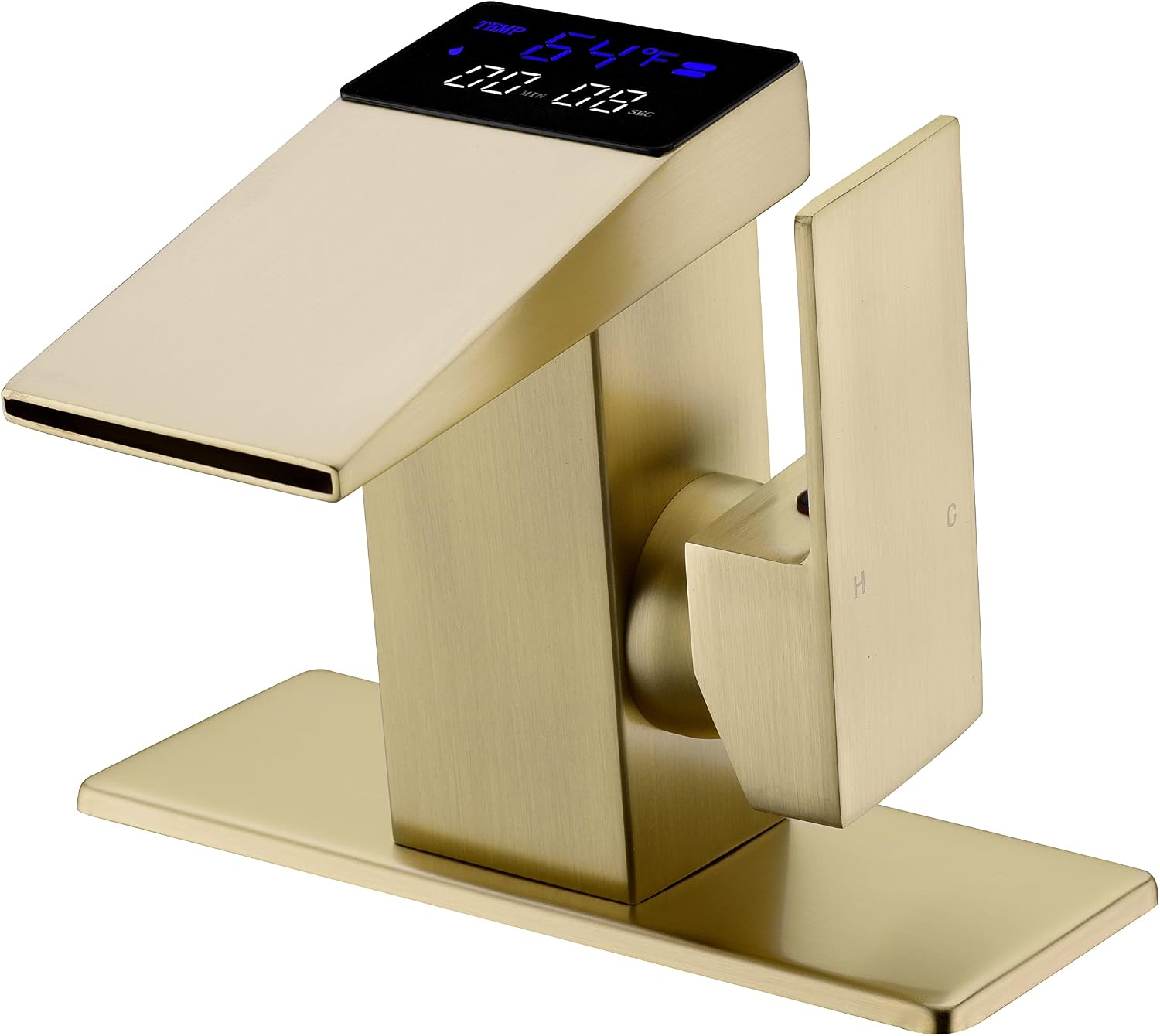 Zexzen Brushed Gold Bathroom Faucet LED, Temperature Display Waterfall ...